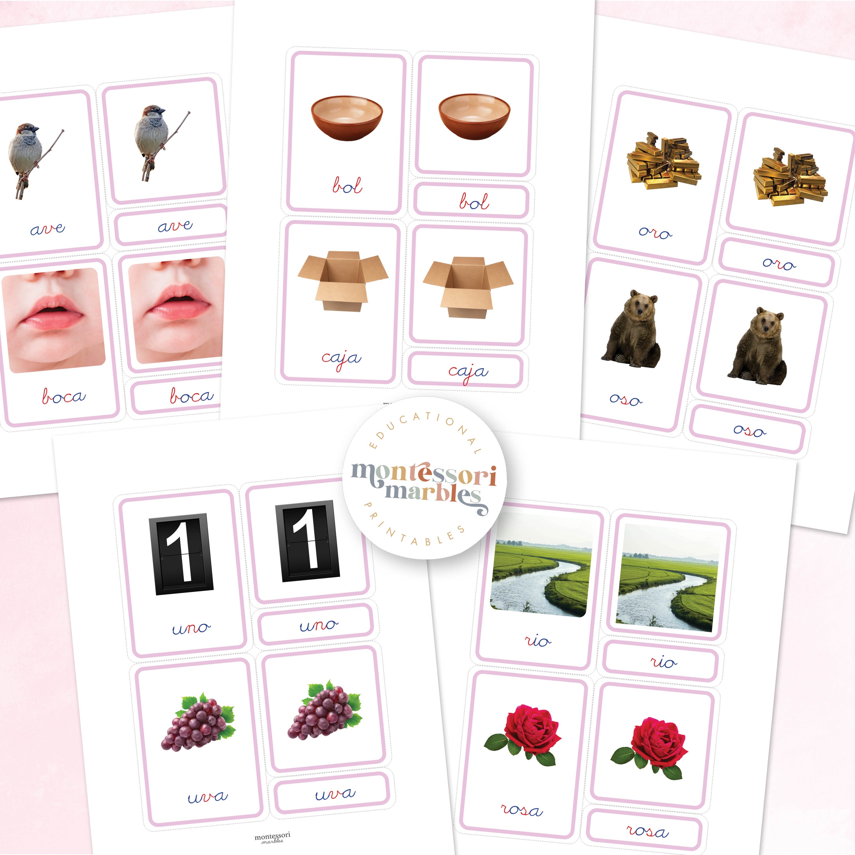 Tarjetas Cursiva Serie Rosa | Montessori Español Edades 5-7 ...