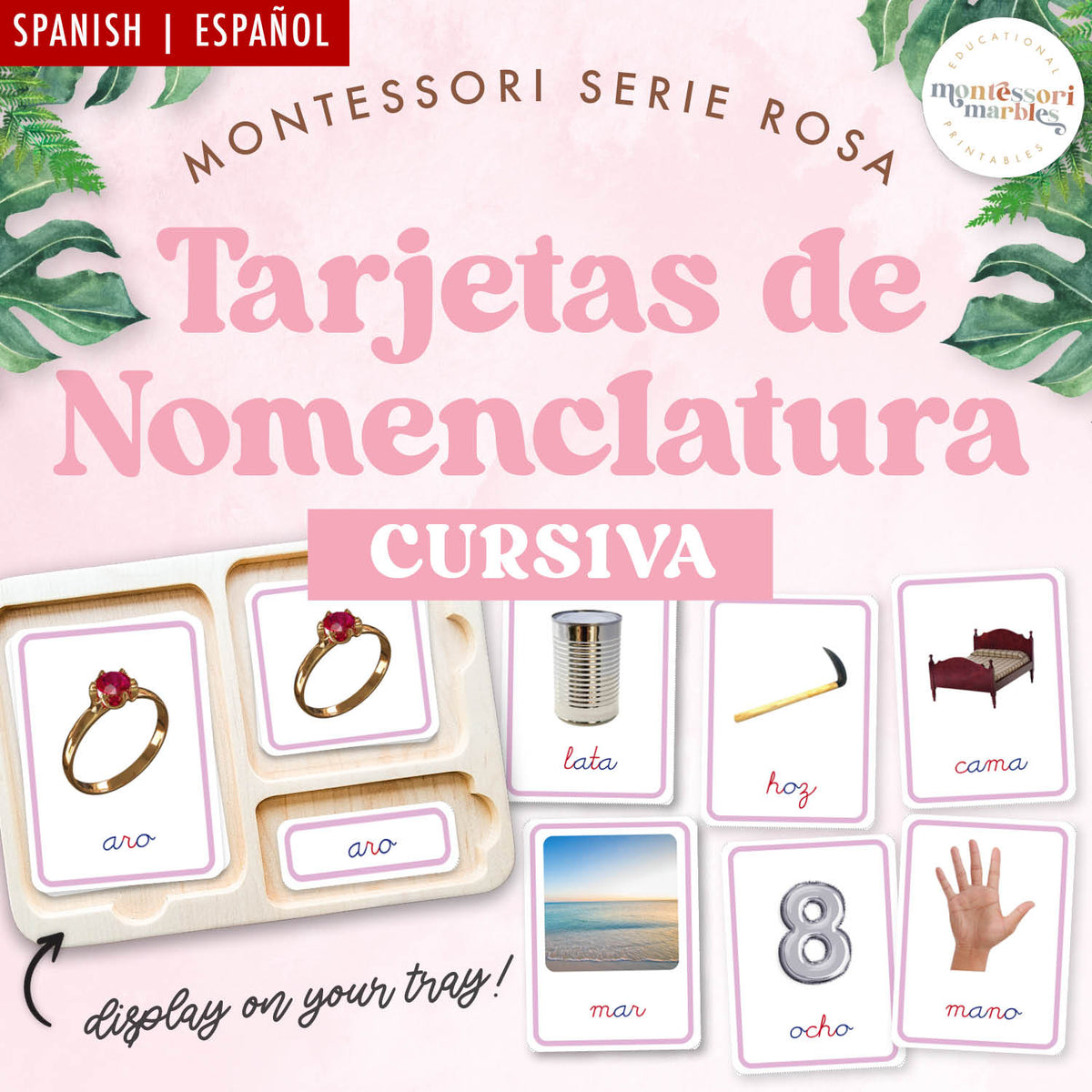 Tarjetas Cursiva Serie Rosa | Montessori Español Edades 5-7 ...
