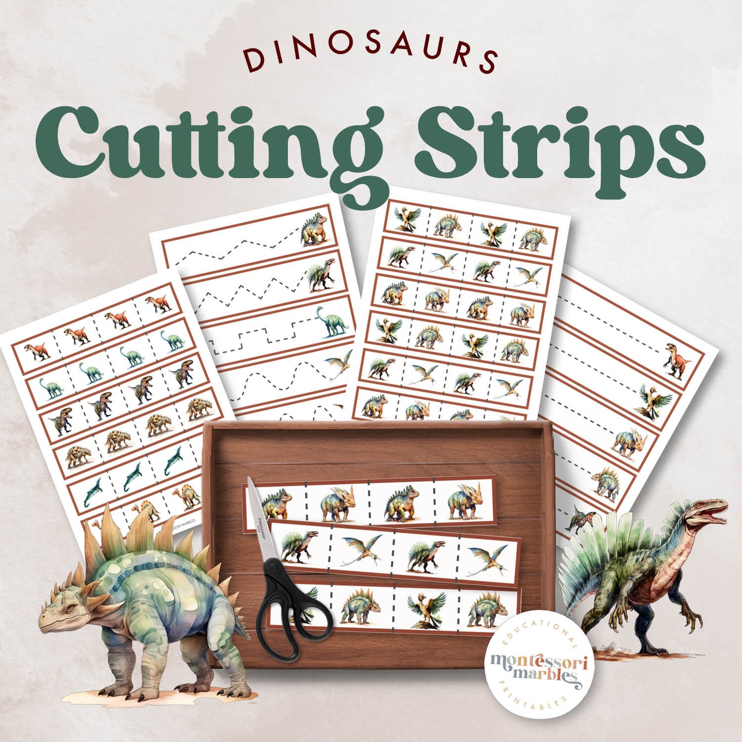 Dinosaur Cutting Strips | Scissor Practice Fine Motor Skills Ages 2-5 ...