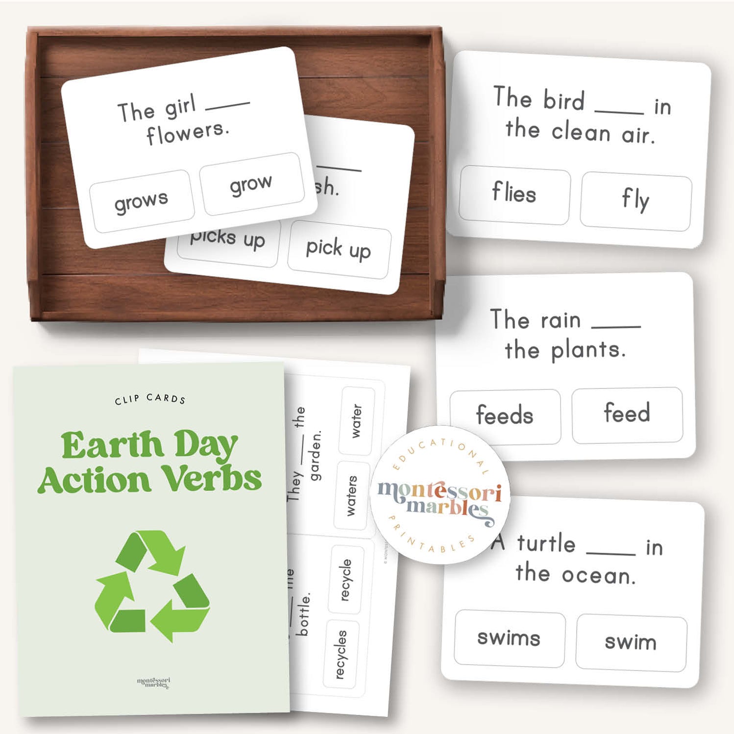 Action Verb Clip Cards | Earth Day Grammar | Ages 6-9 Printable PDF ...