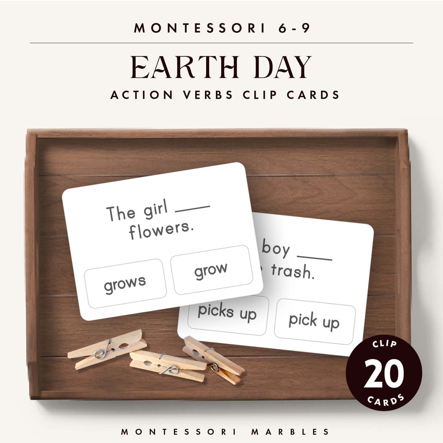 Action Verb Clip Cards | Earth Day Grammar | Ages 6-9 Printable PDF ...