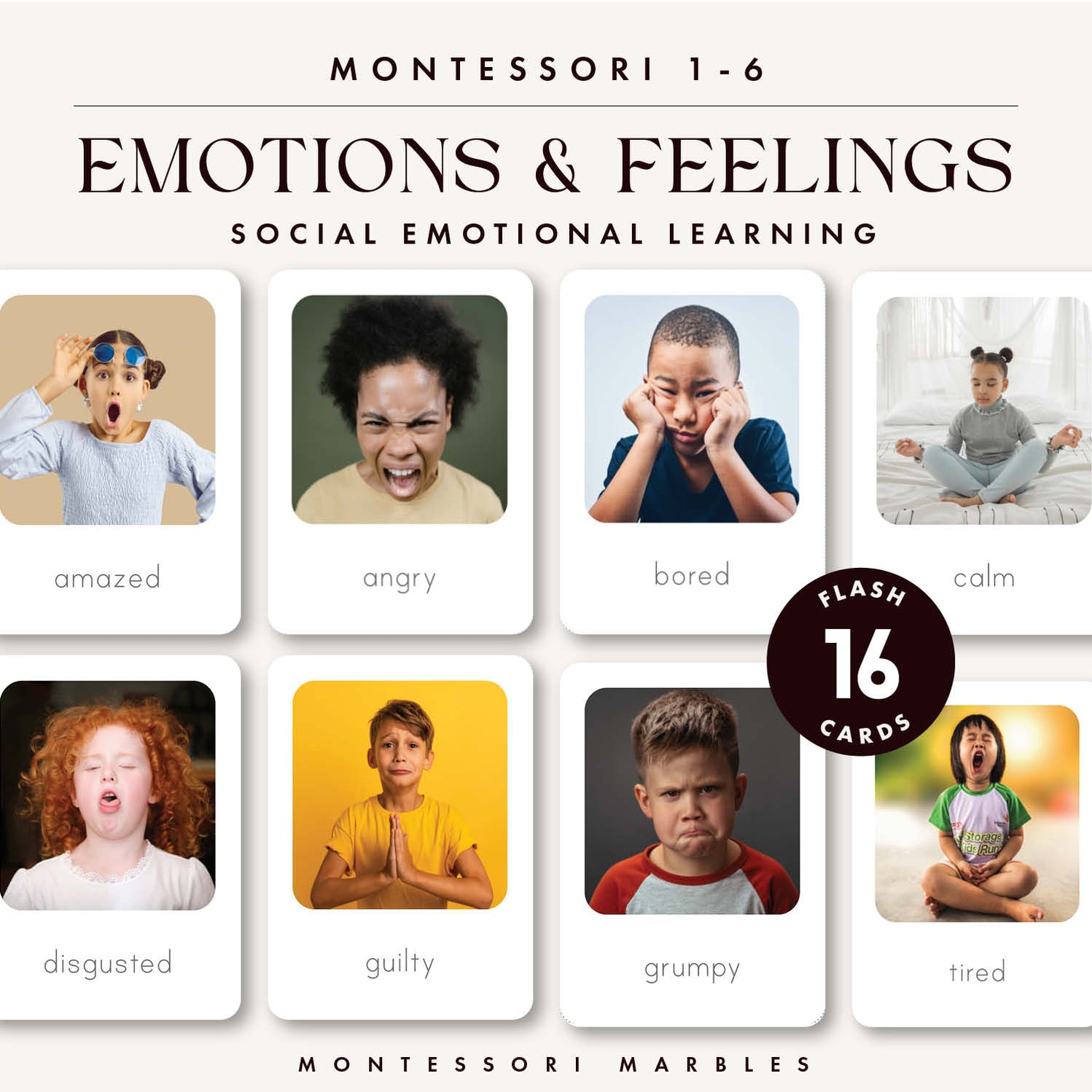 Emotions Flash Cards | 16 Real Photos Social Emotional Learning 2-8 ...