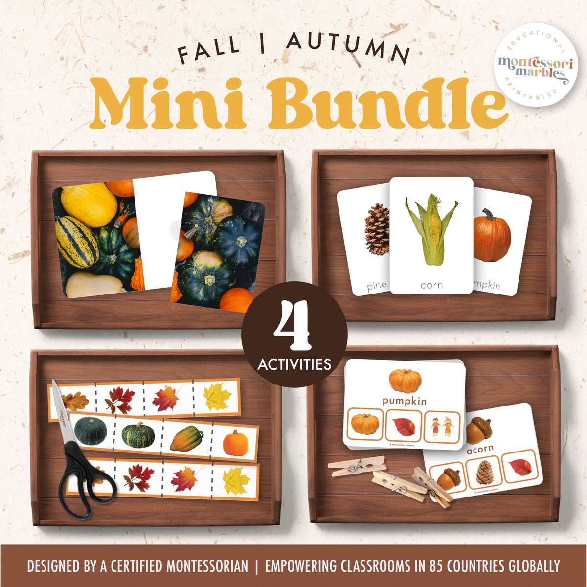 Fall Mini Bundle | 4 Autumn Activities Cutting Matching Ages 2-5 PDF ...