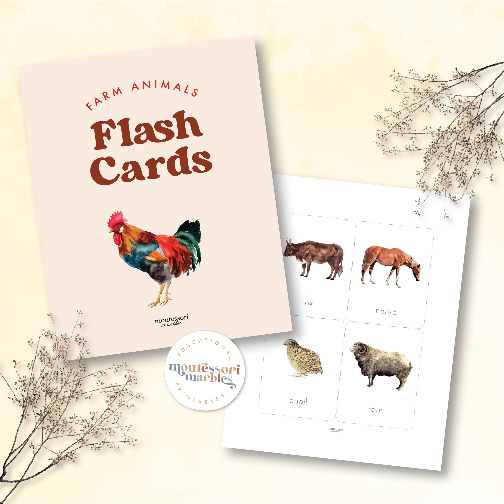 Farm Animals Flash Cards | 16 Watercolor Vocabulary Cards Ages 2-6 ...
