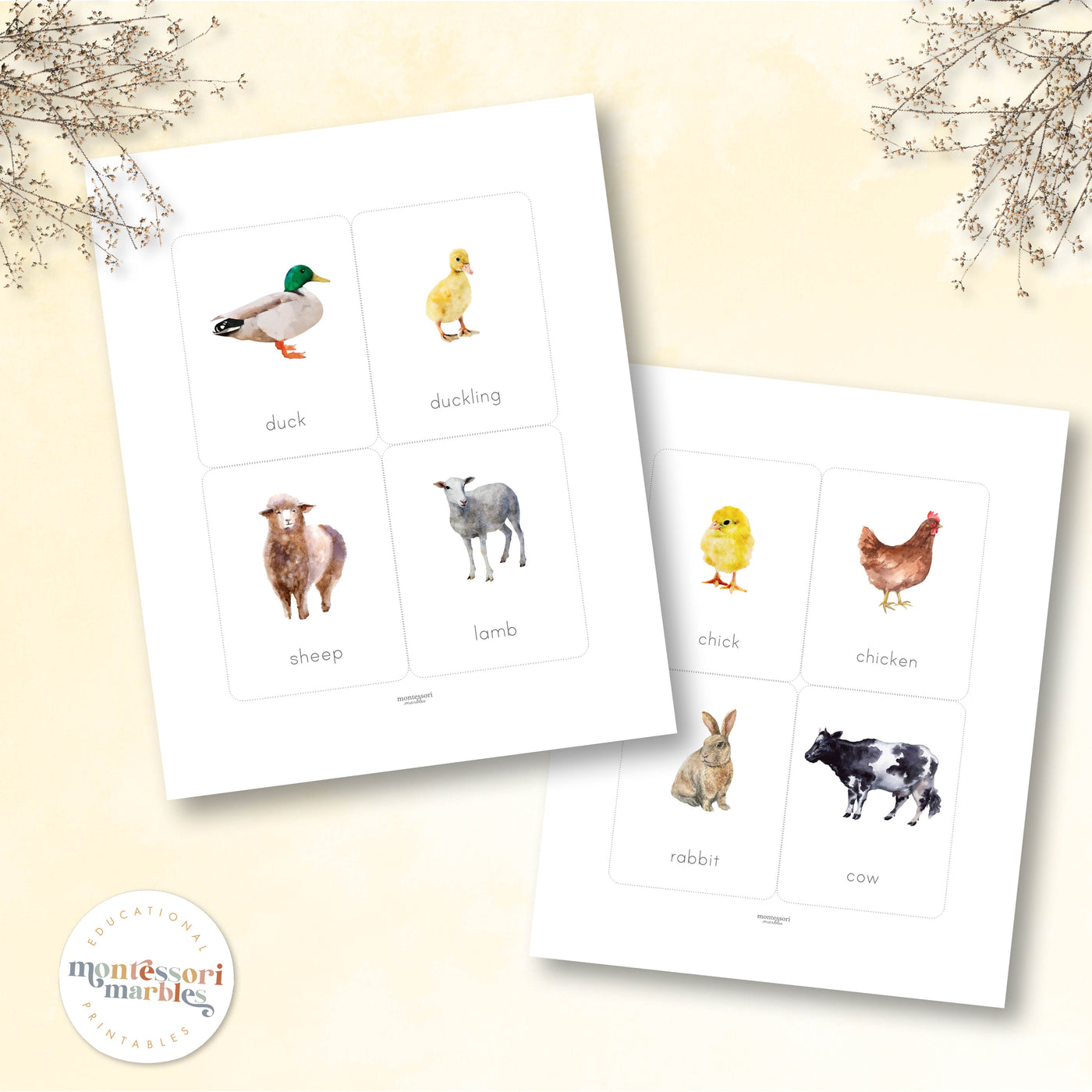 Farm Animals Flash Cards | 16 Watercolor Vocabulary Cards Ages 2-6 ...
