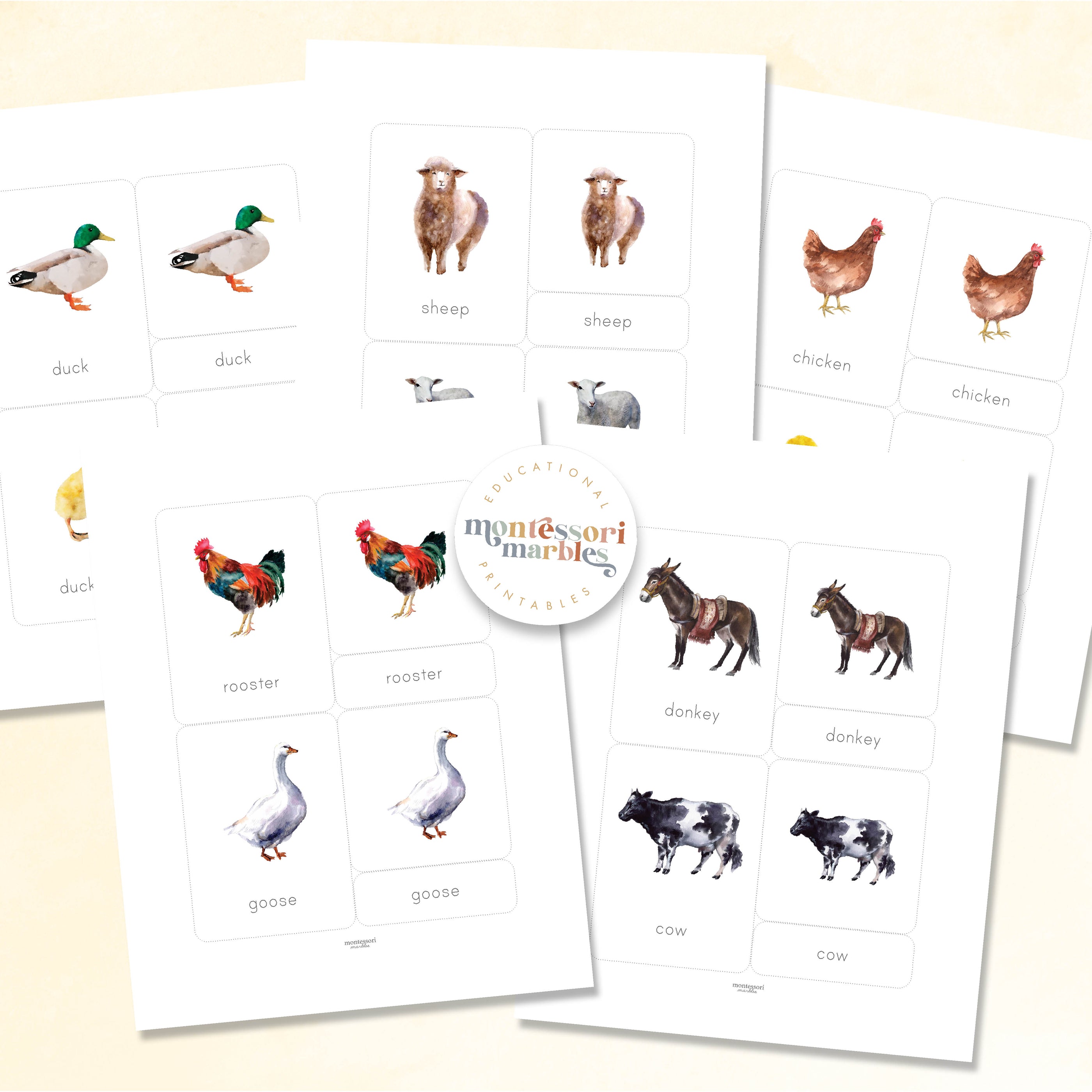 Farm Animals Nomenclature Cards | 16 3-Part Vocabulary Cards Ages 3-6 ...