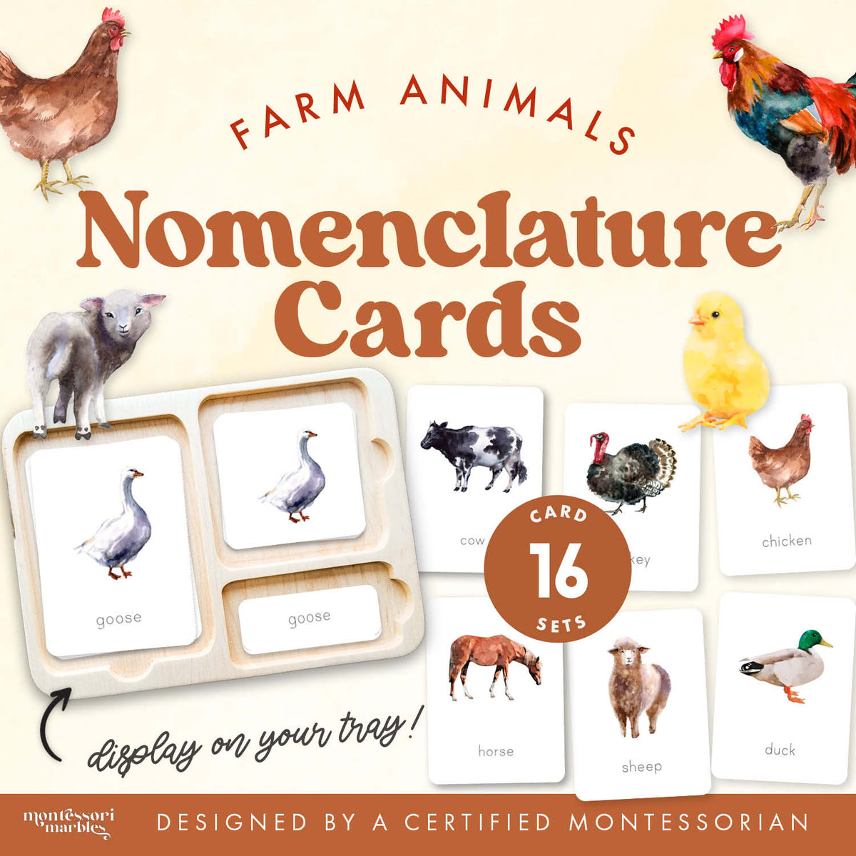 Farm Animals Nomenclature Cards | 16 3-Part Vocabulary Cards Ages 3-6 ...