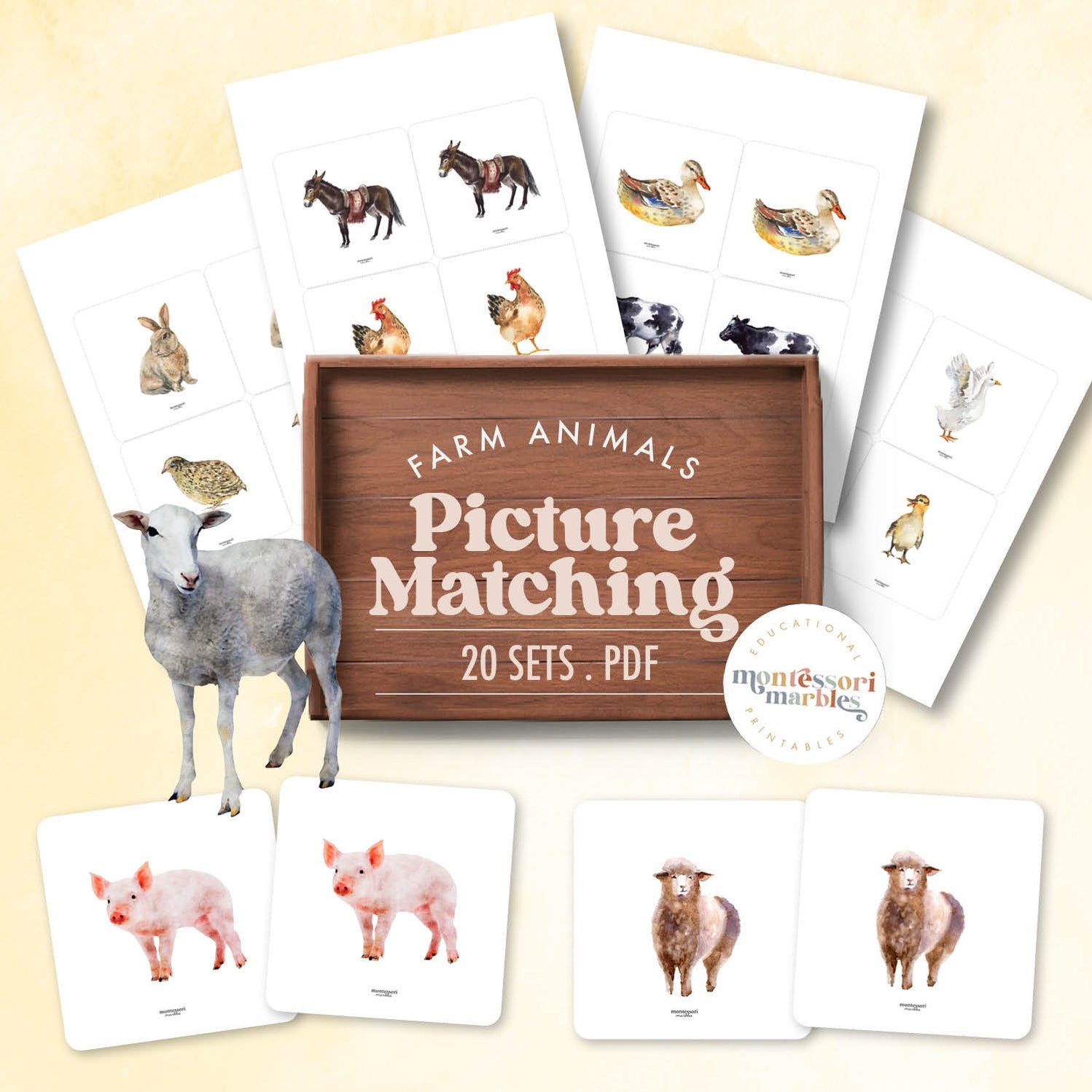 Farm Animals Picture Matching Memory Game | 20 Cards 10 Pairs Ages 3-6 ...