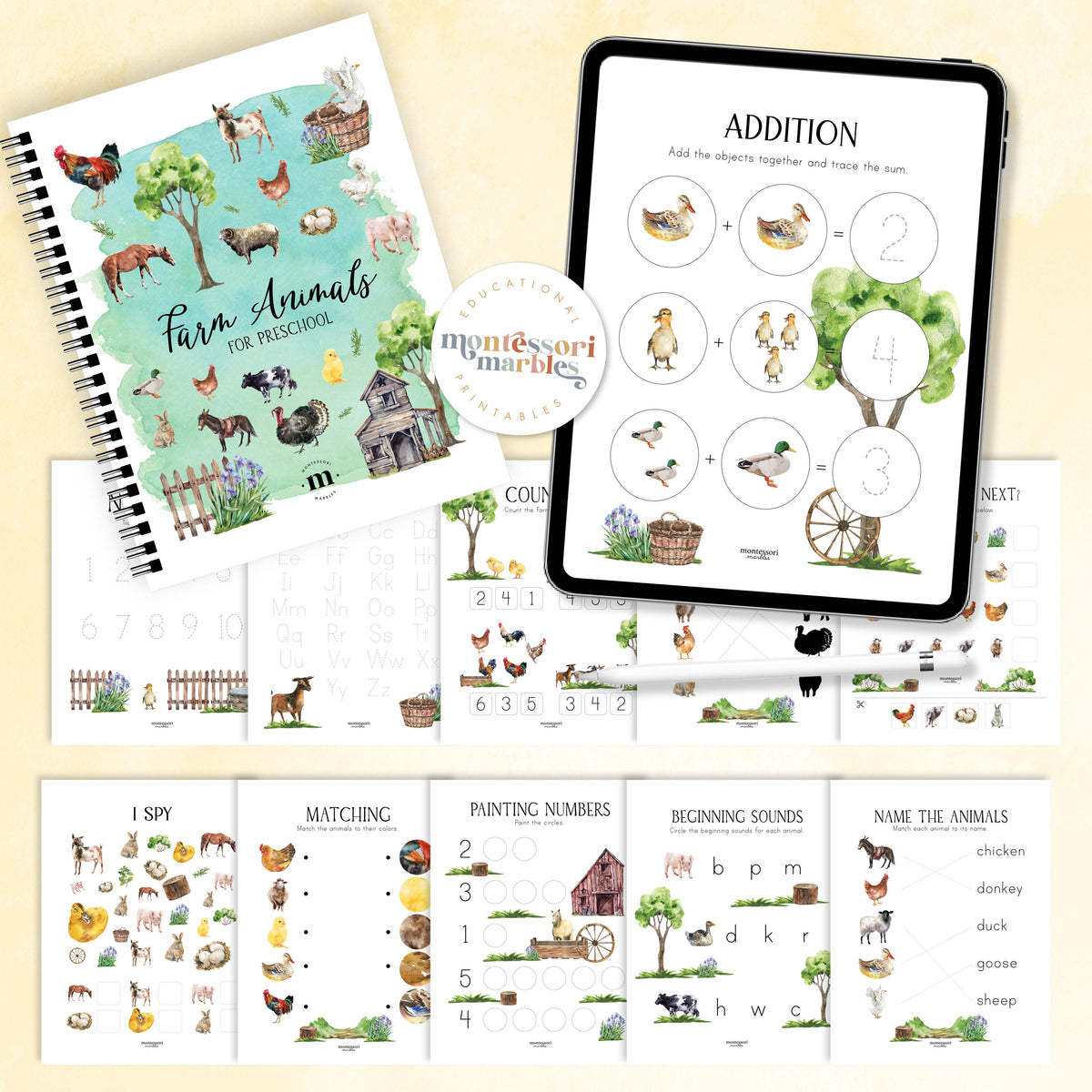 Farm Animals PreK Workbook Bundle – Montessori Marbles