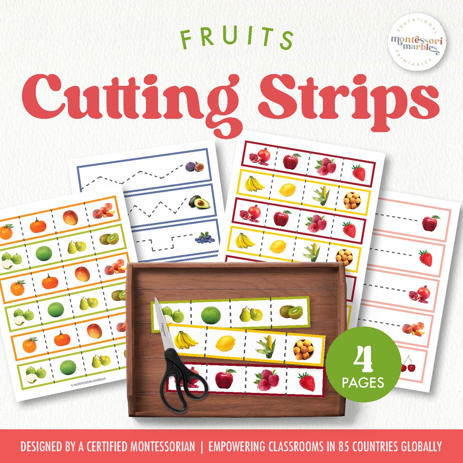 Fruits Cutting Strips | Scissor Practice Fine Motor Skills Ages 2-5 ...