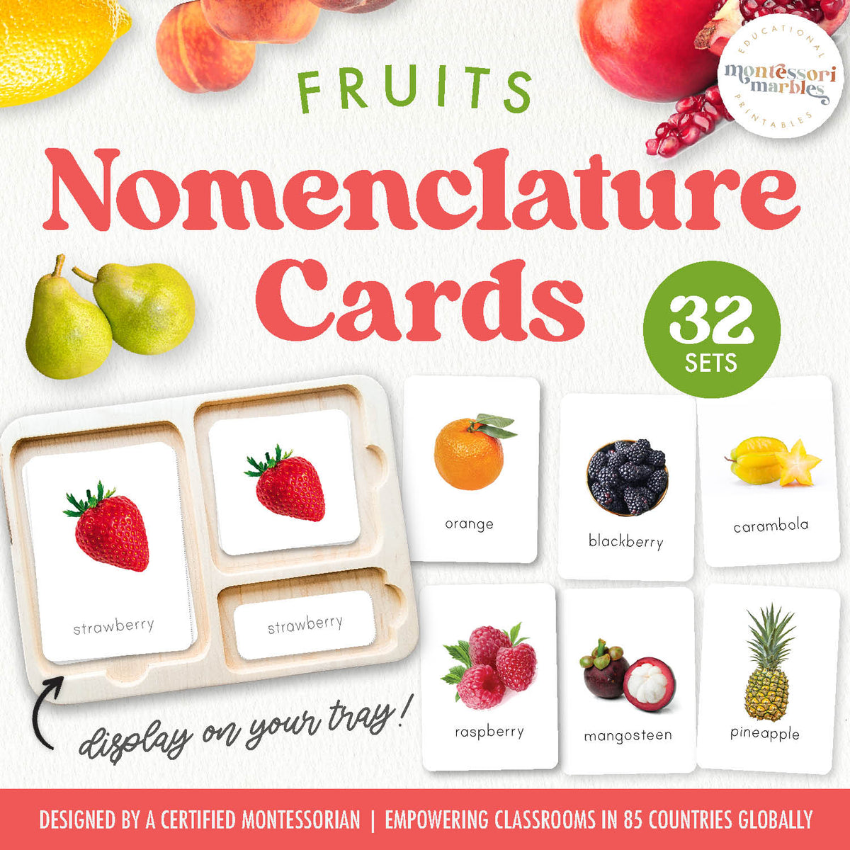 Fruits Nomenclature Cards | 32 3-Part Healthy Food Vocabulary Ages 2-6 ...
