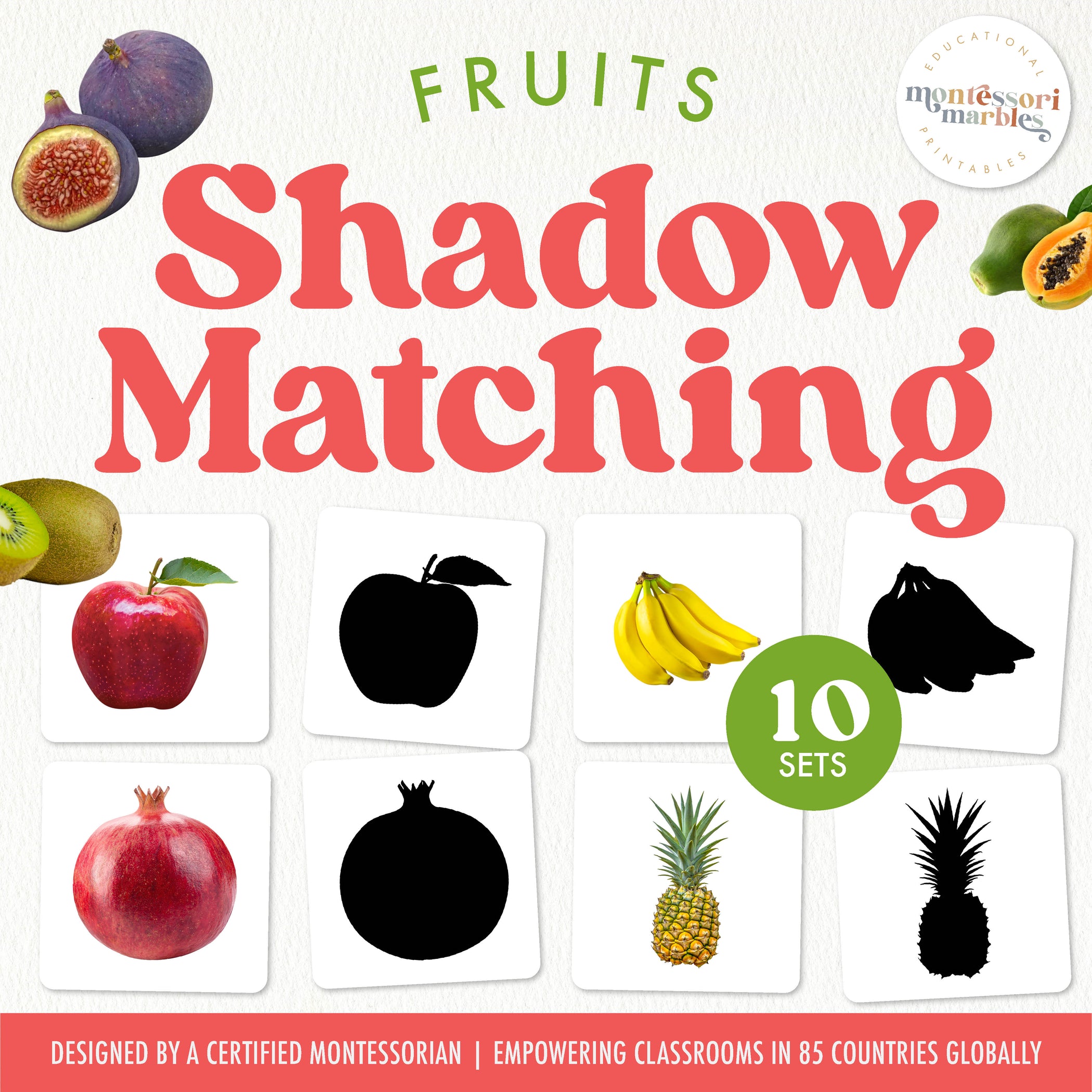 Fruits Shadow Matching | 10 Silhouette Cards Healthy Food Game Ages 3-6 ...