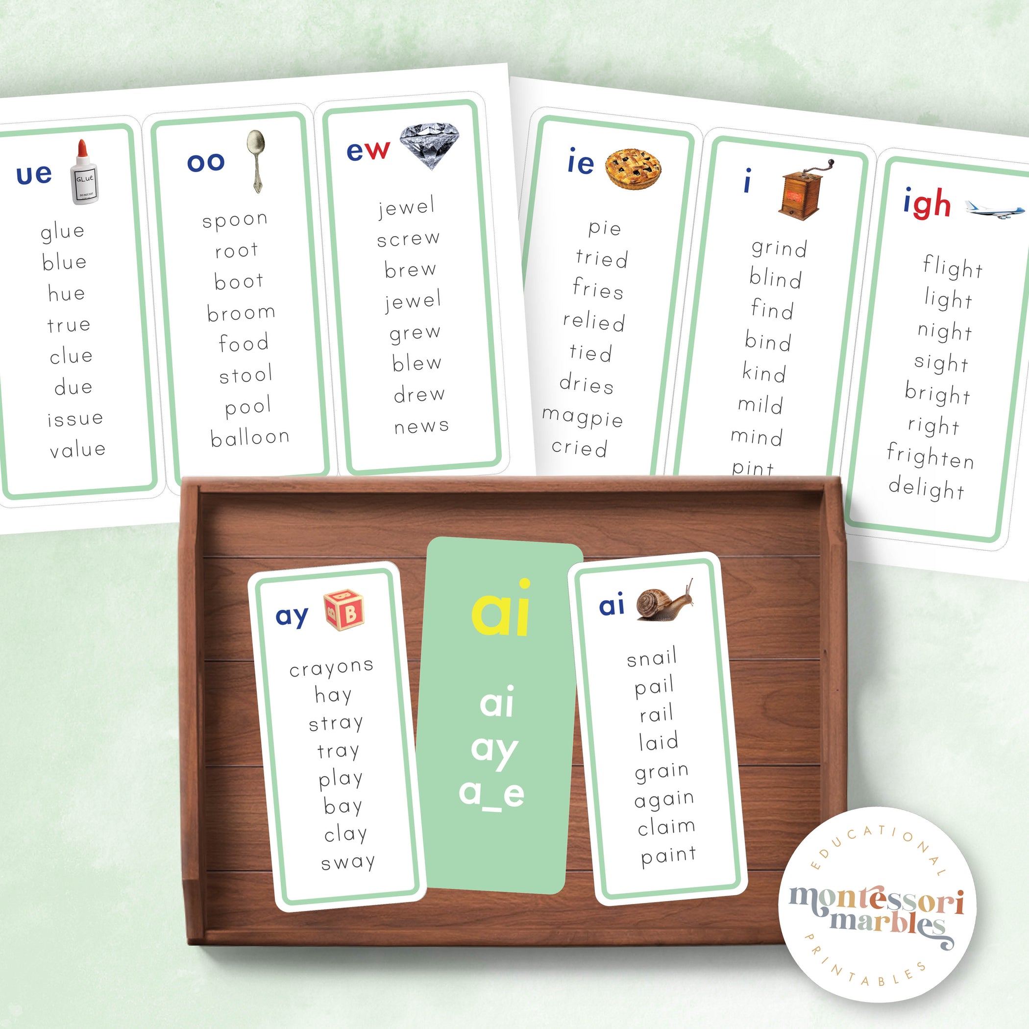 Phonogram Word Lists | Long Vowels for Ages 6-8 — Montessori Marbles
