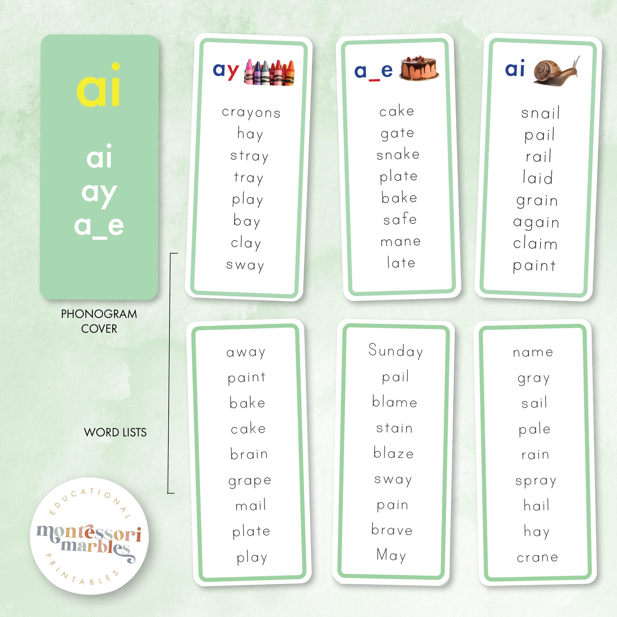 Phonogram Word Lists | Long Vowels for Ages 6-8 — Montessori Marbles