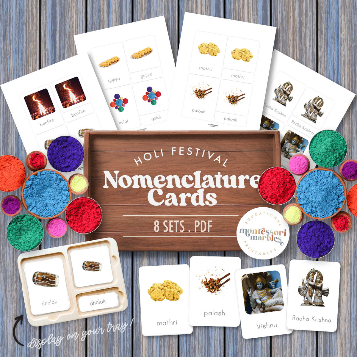 Holi Festival Nomenclature Cards | 8 3-Part Indian Cultural Ages 3-6 ...