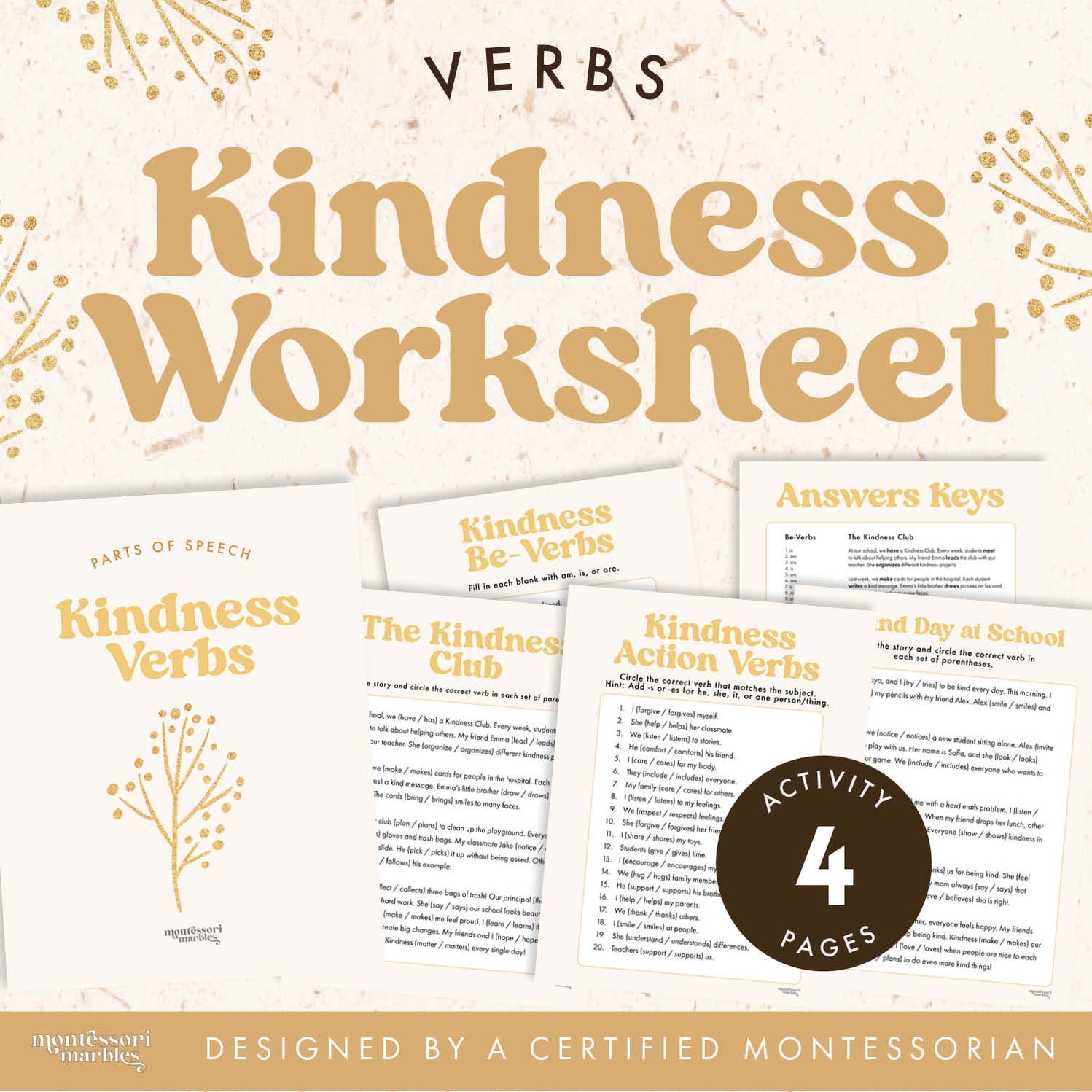 Kindness Verbs Worksheet | Subject Verb Agreement Practice | Grammar ...