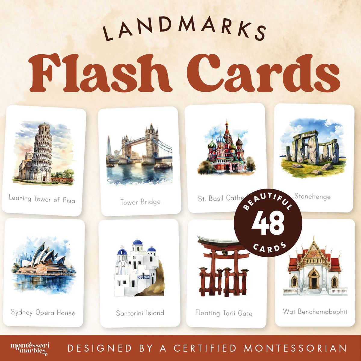 Landmarks Flash Cards | 48 World Geography Famous Sites Ages 5-9 PDF ...