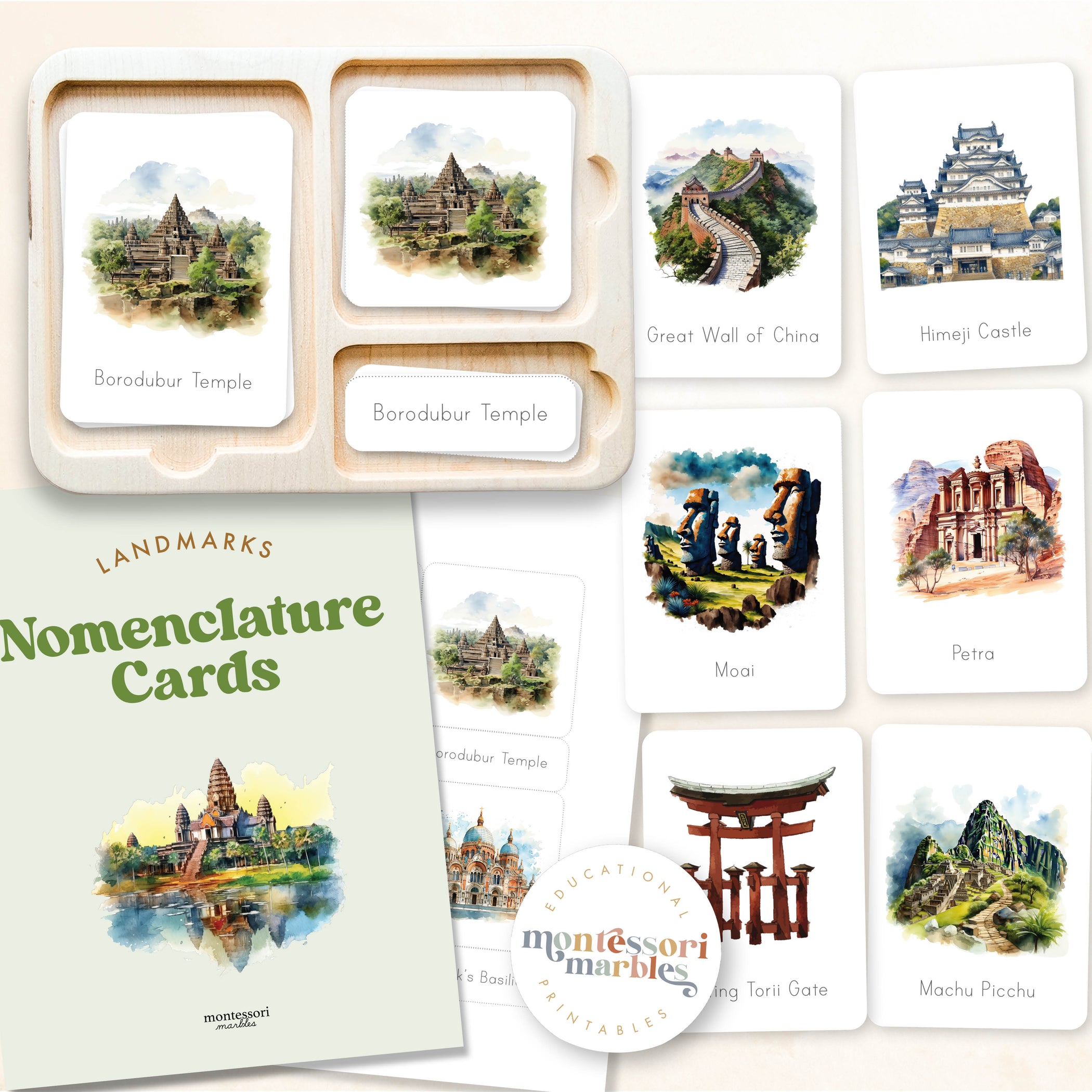 Landmarks Nomenclature Cards | 48 3-Part World Geography Ages 5-9 PDF ...