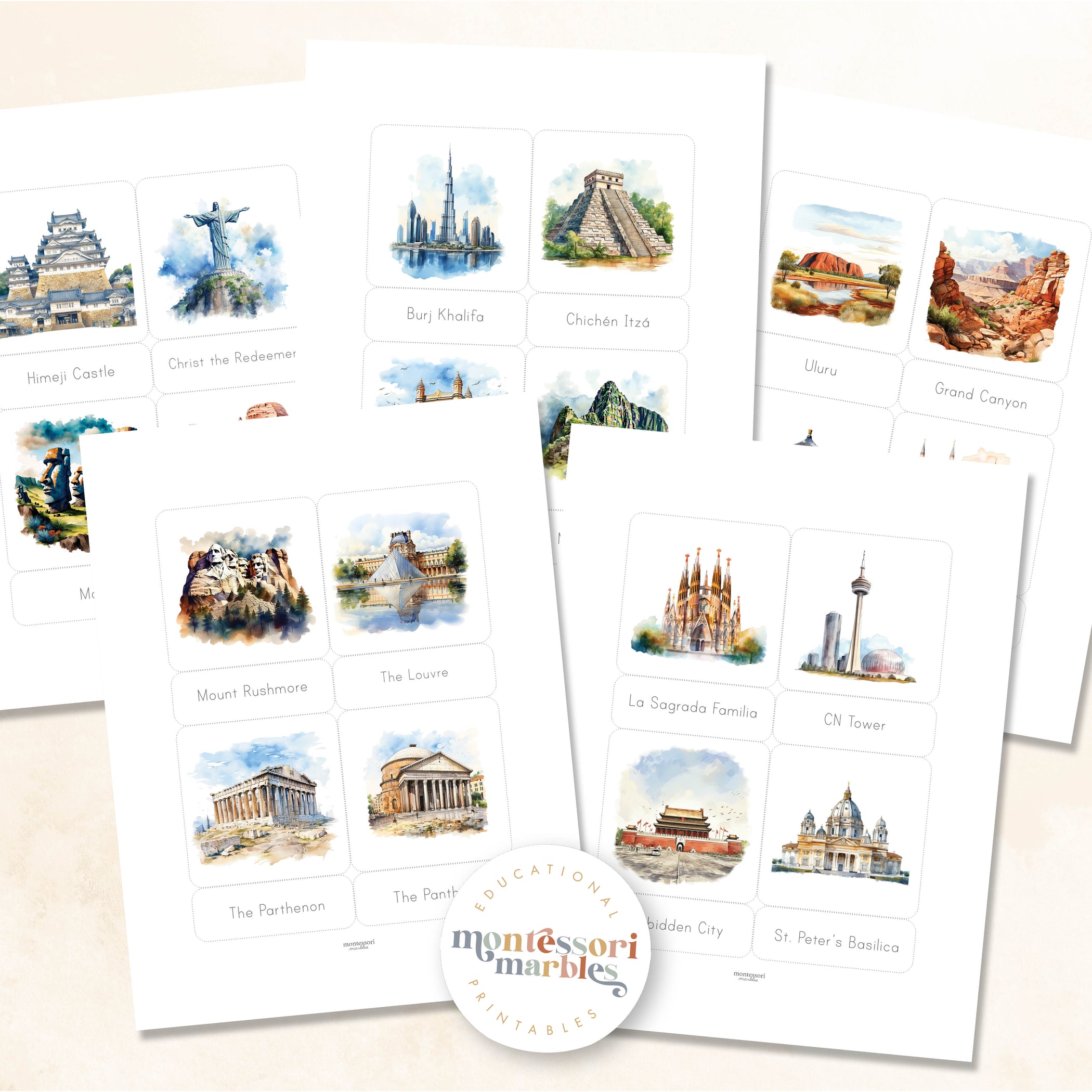 Landmarks Nomenclature Cards | 48 3-Part World Geography Ages 5-9 PDF ...
