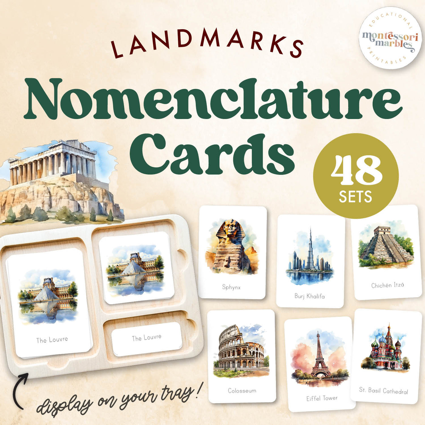 Landmarks Nomenclature Cards | 48 3-Part World Geography Ages 5-9 PDF ...