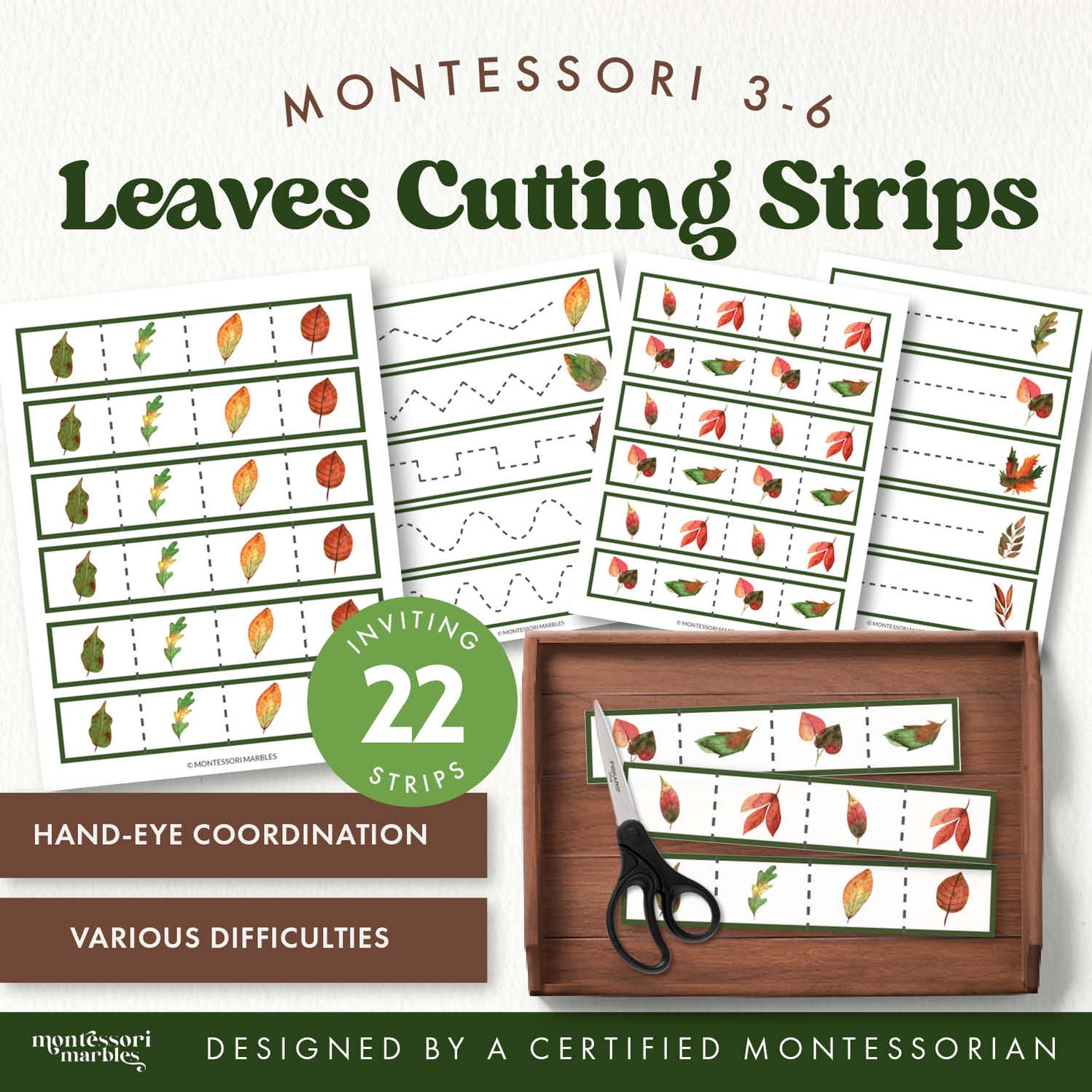 Leaves Cutting Strips | Scissor Practice Fine Motor Skills Ages 2-5 ...