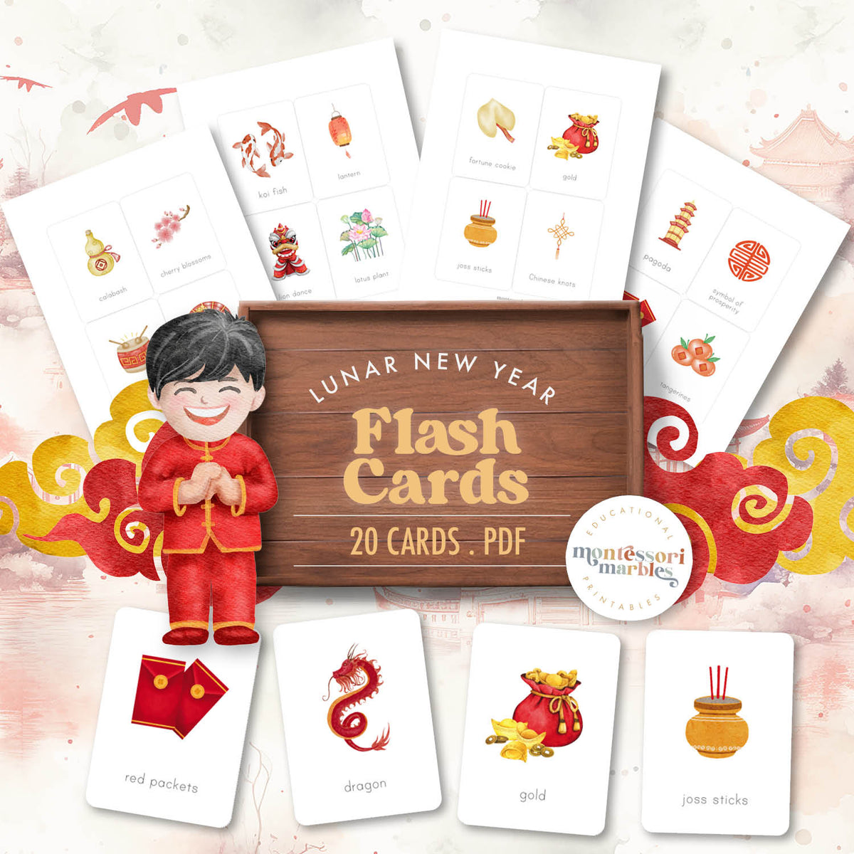 Lunar New Year Flash Cards | 20 Chinese Culture Vocabulary Ages 4-10 ...