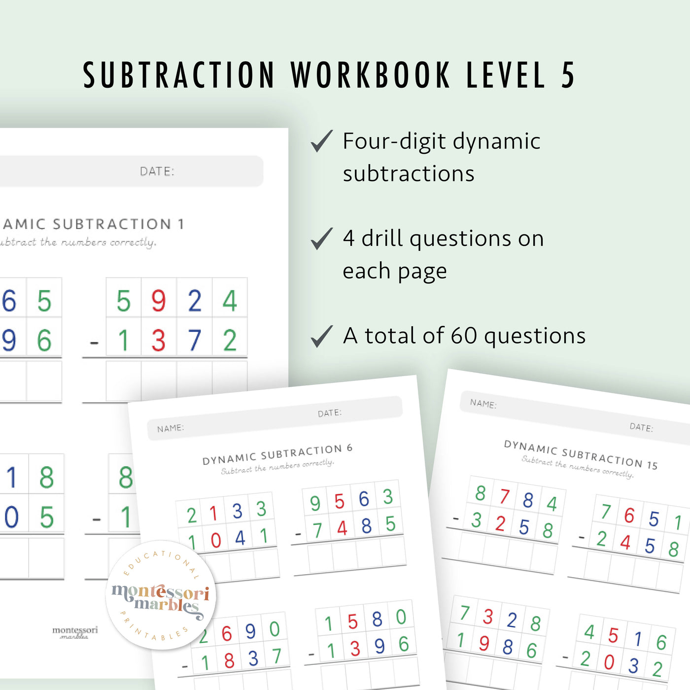 Subtraction Workbook Bundle | Math Practice for Ages 5-10 — Montessori ...