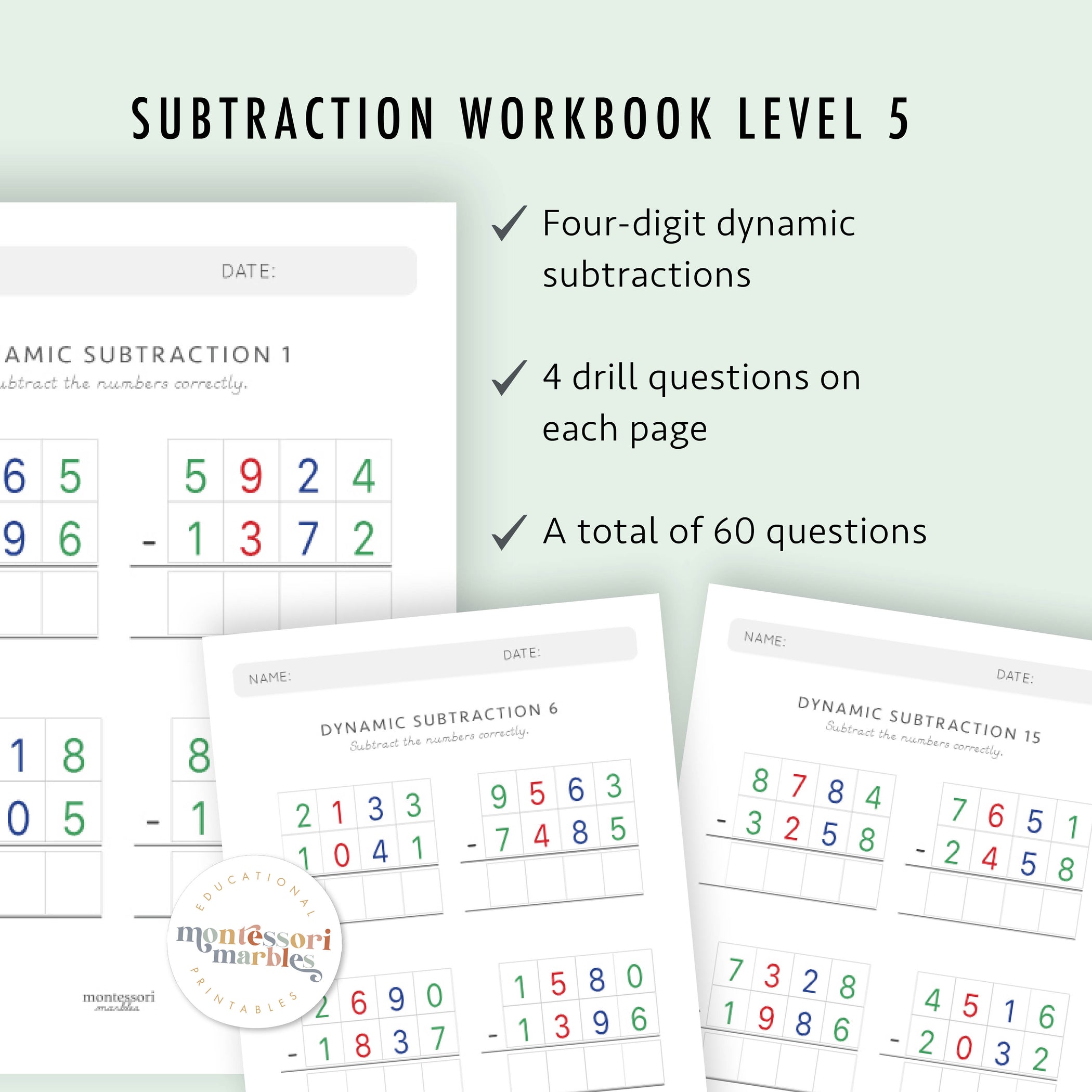 Subtraction Workbook Bundle | Math Practice for Ages 5-10 — Montessori ...