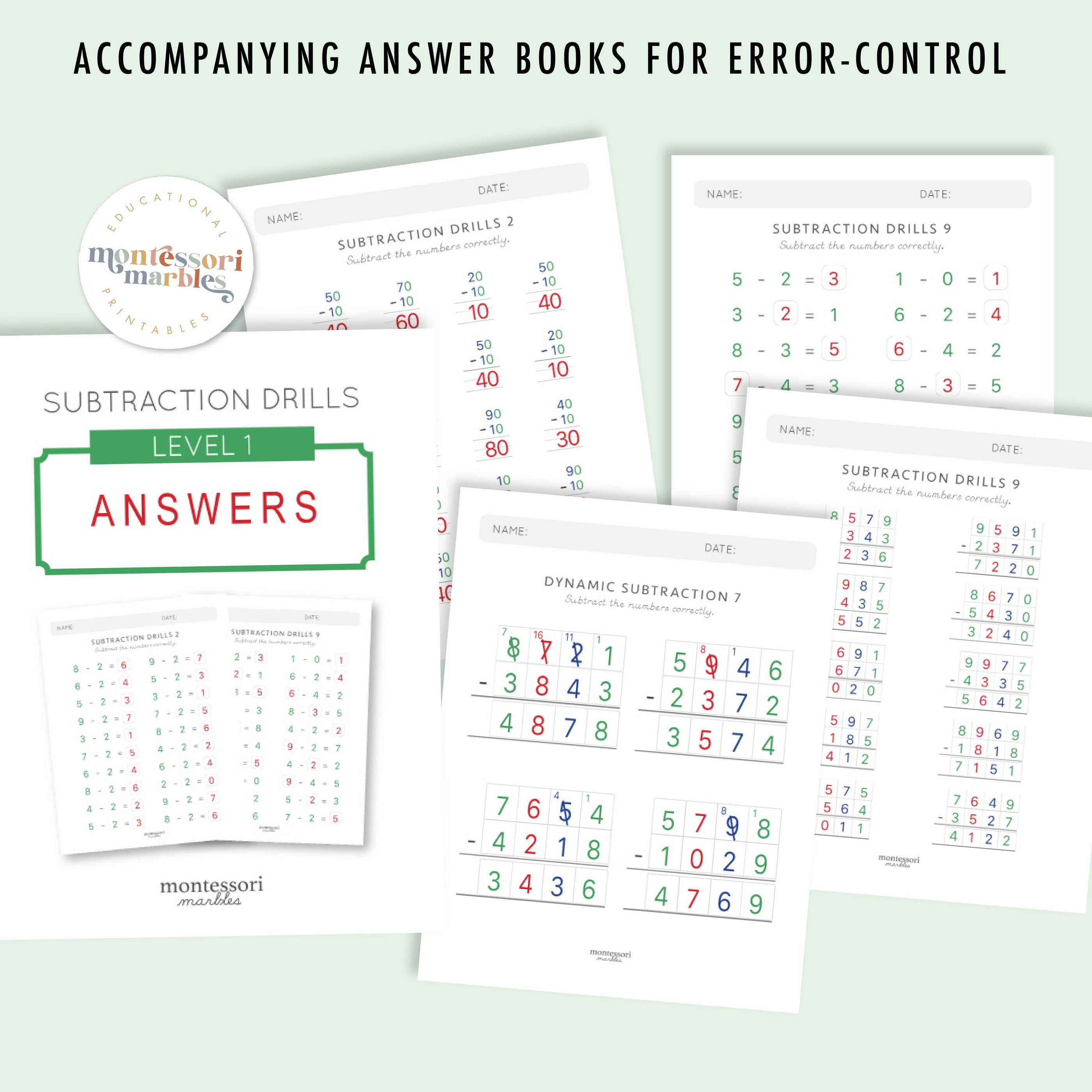 Subtraction Workbook Bundle | Math Practice for Ages 5-10 — Montessori ...