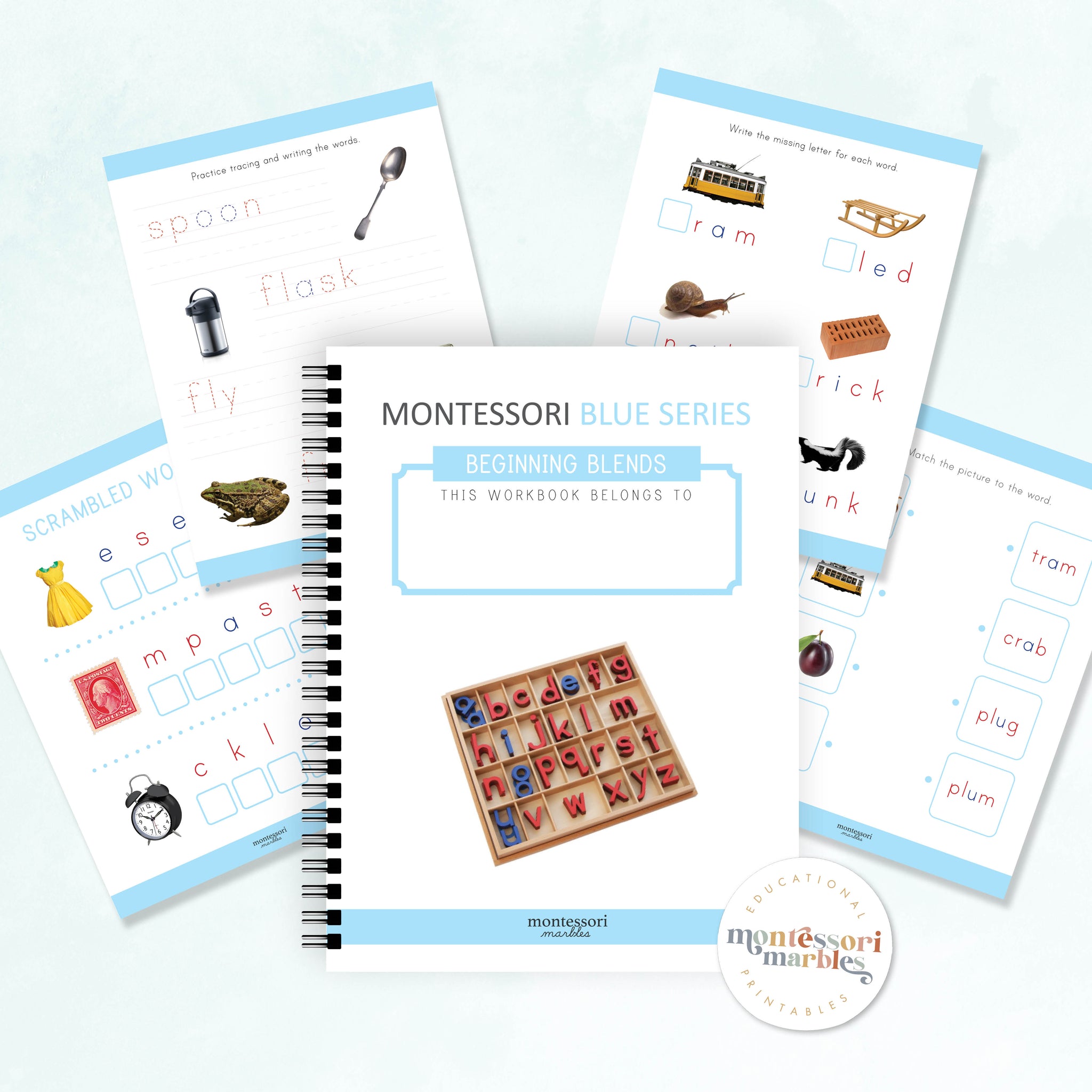 Montessori Blue Series Workbook | Beginning Blends – Montessori Marbles