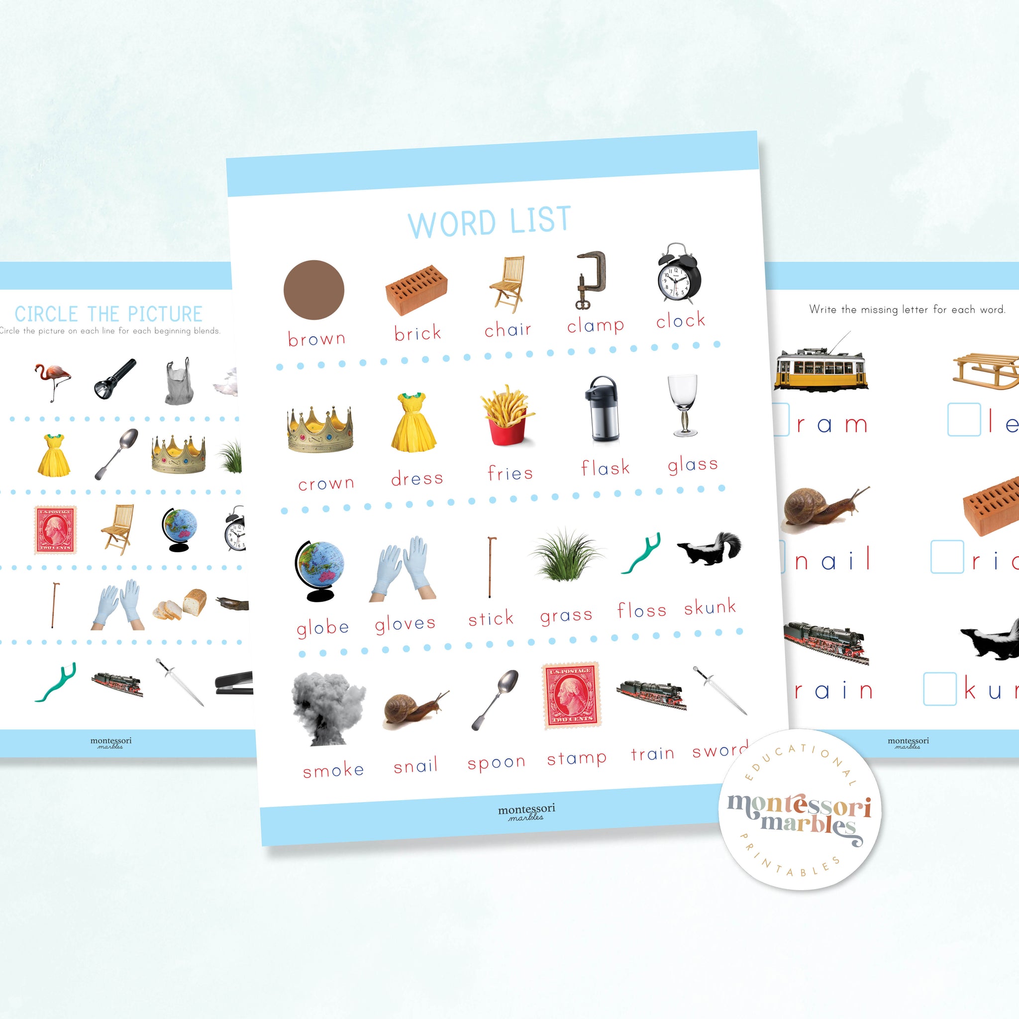 Montessori Blue Series Workbook | Beginning Blends – Montessori Marbles