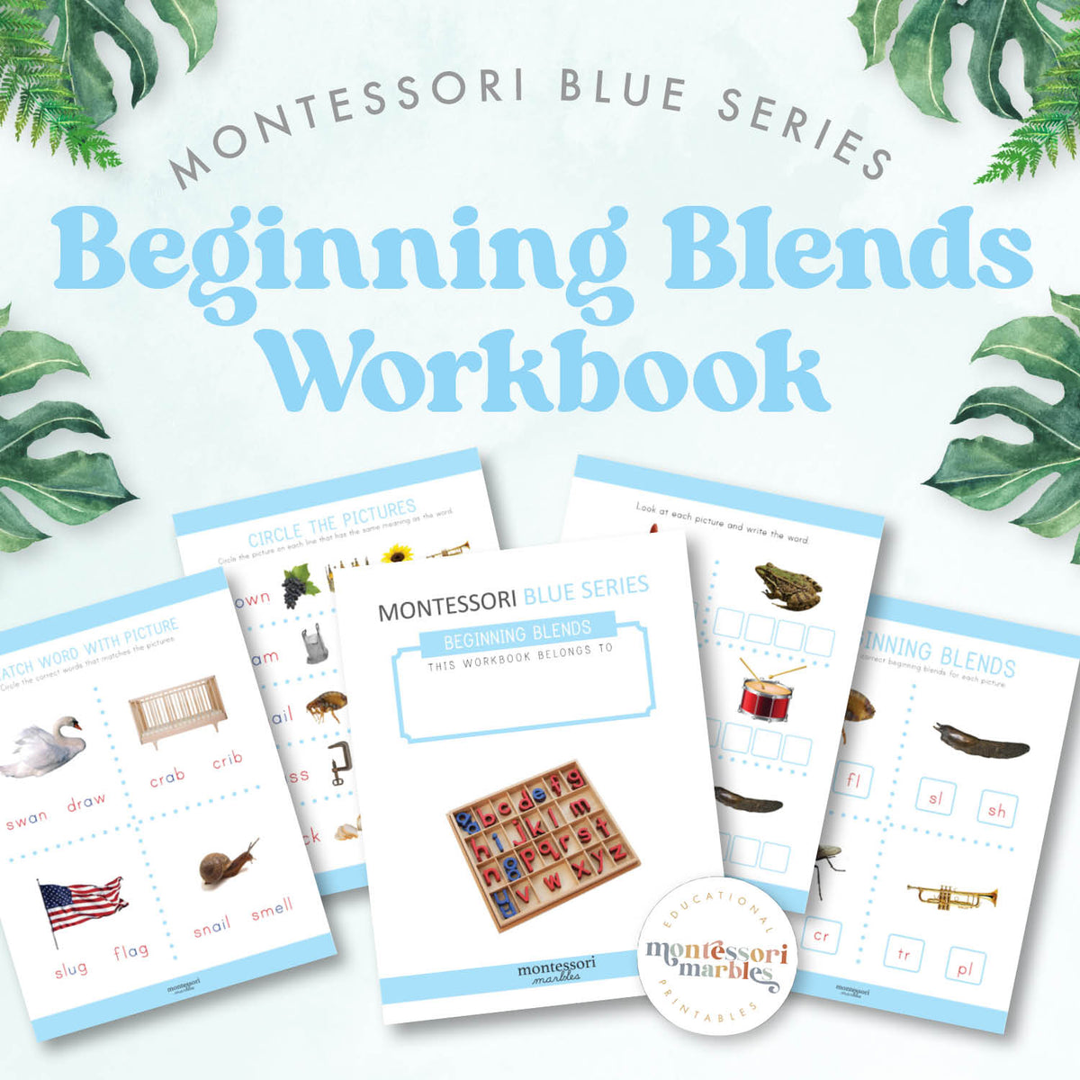 Montessori Blue Series Workbook | Beginning Blends – Montessori Marbles
