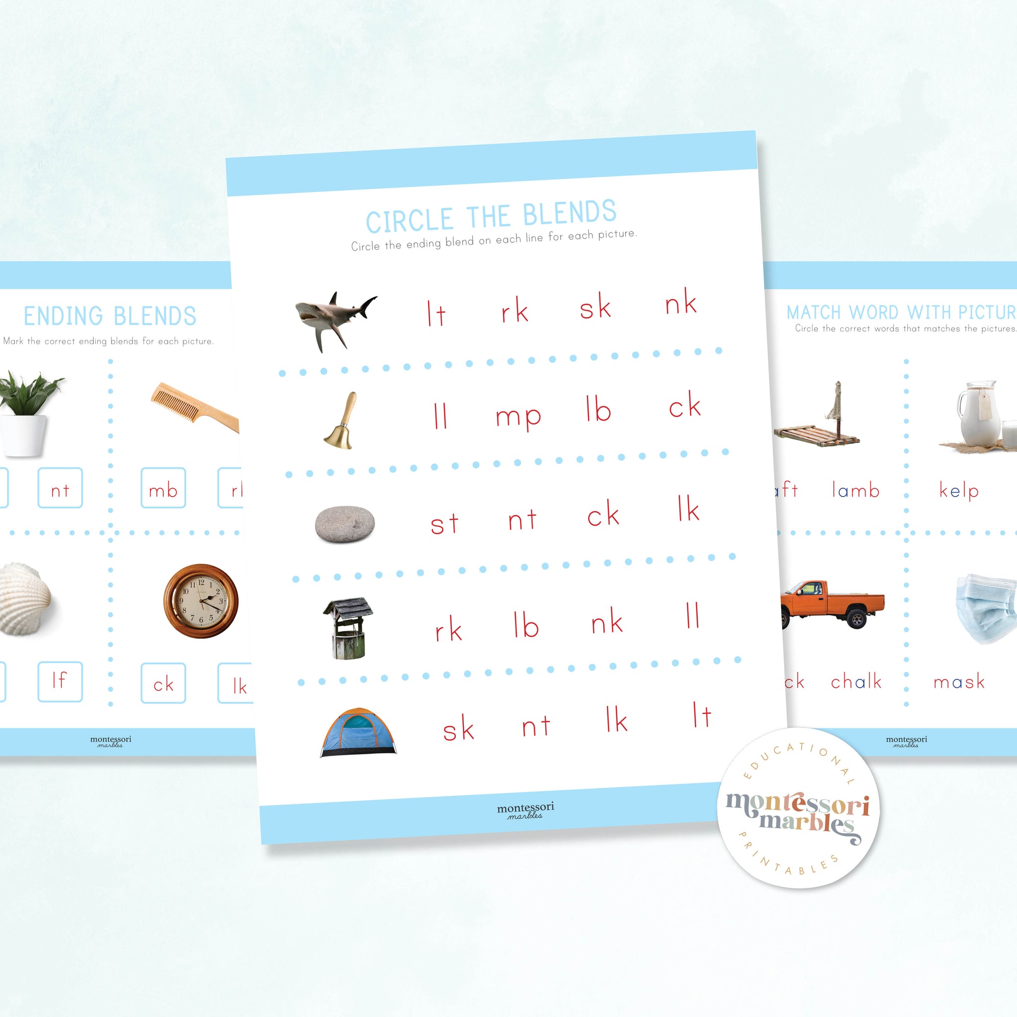 Montessori Blue Series Workbook | Ending Blends – Montessori Marbles