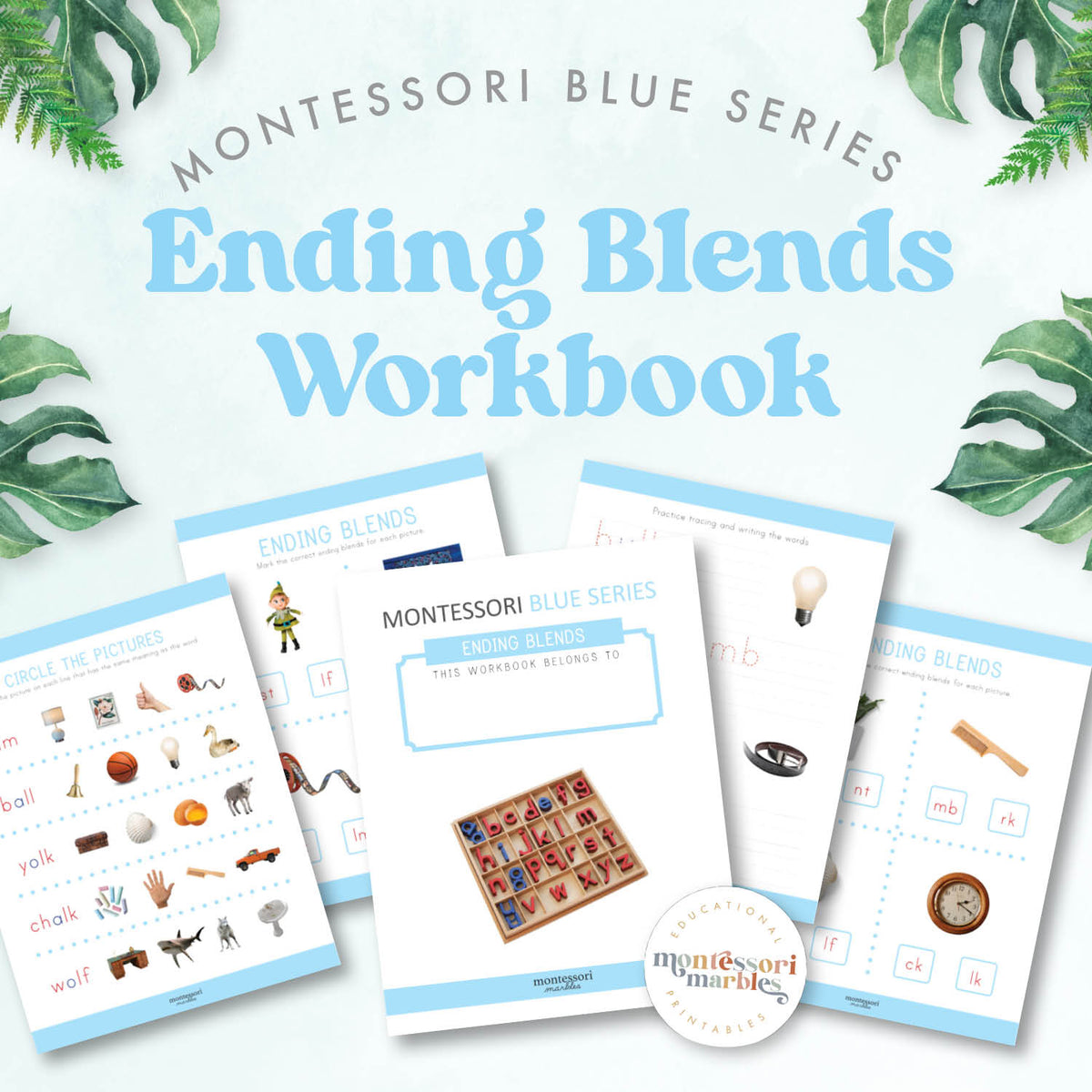 Montessori Blue Series Workbook | Ending Blends — Montessori Marbles