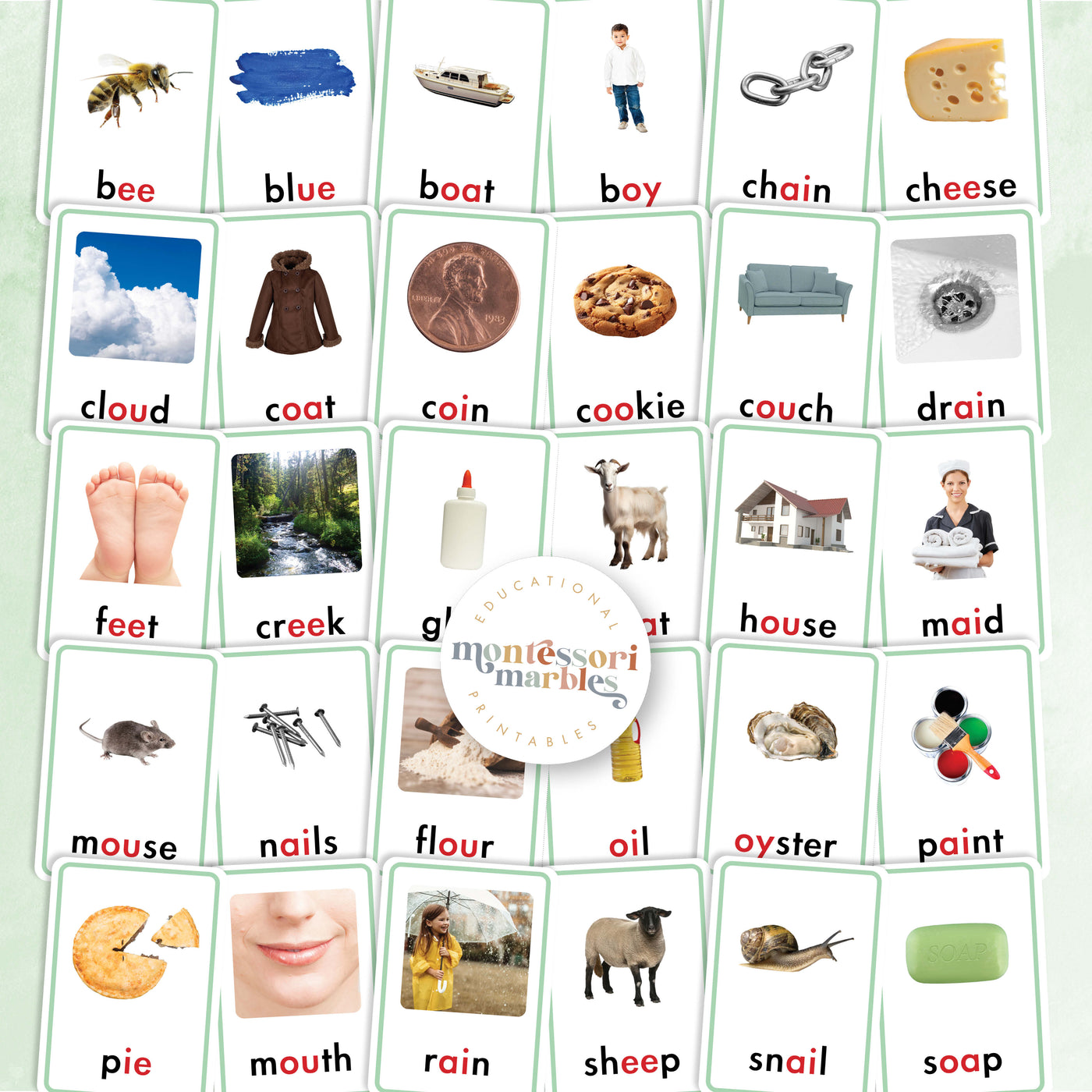 Green Series 3-Part Cards | Phonogram Reading Ages 6-8 — Montessori Marbles