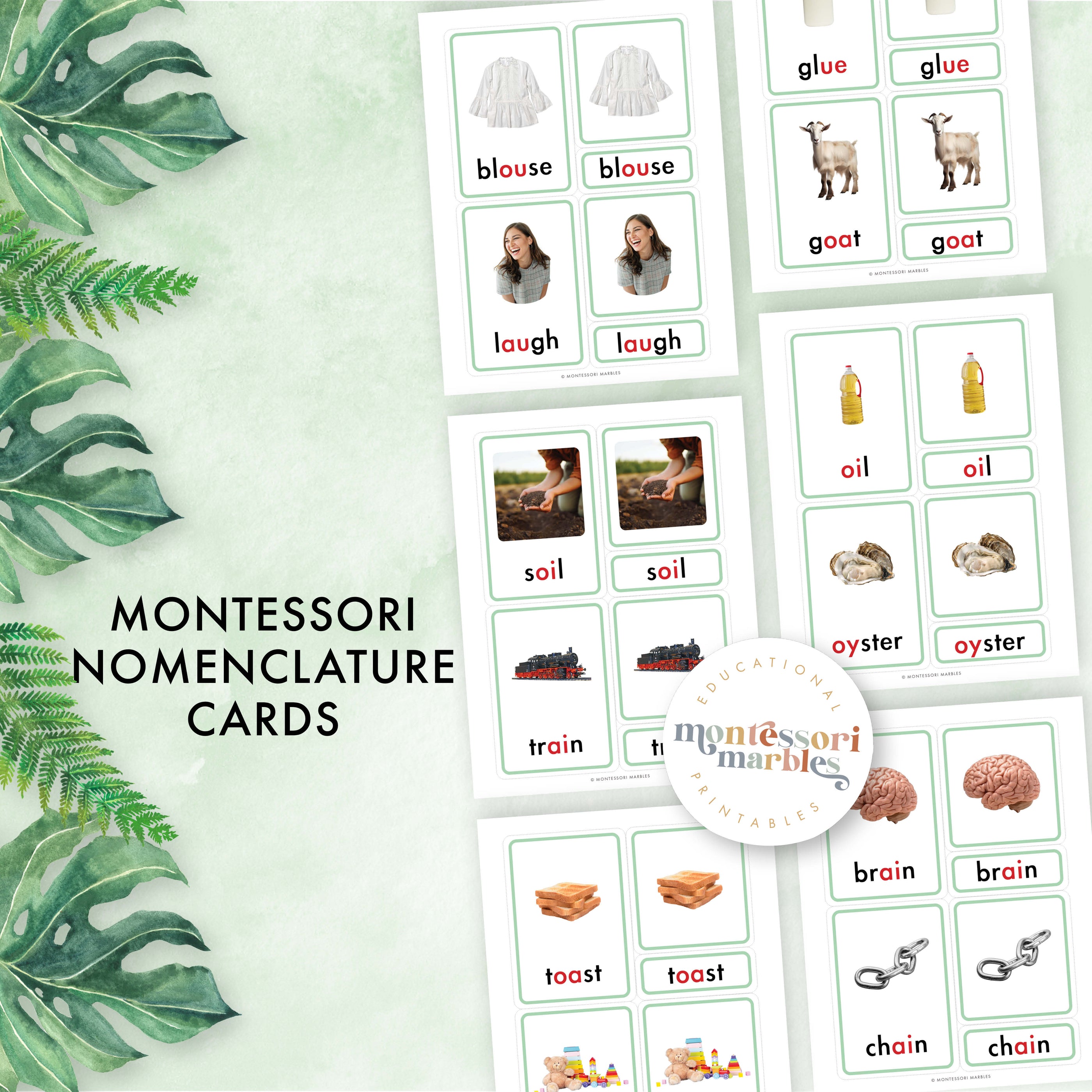 Green Series 3-Part Cards | Phonogram Reading Ages 6-8 — Montessori Marbles