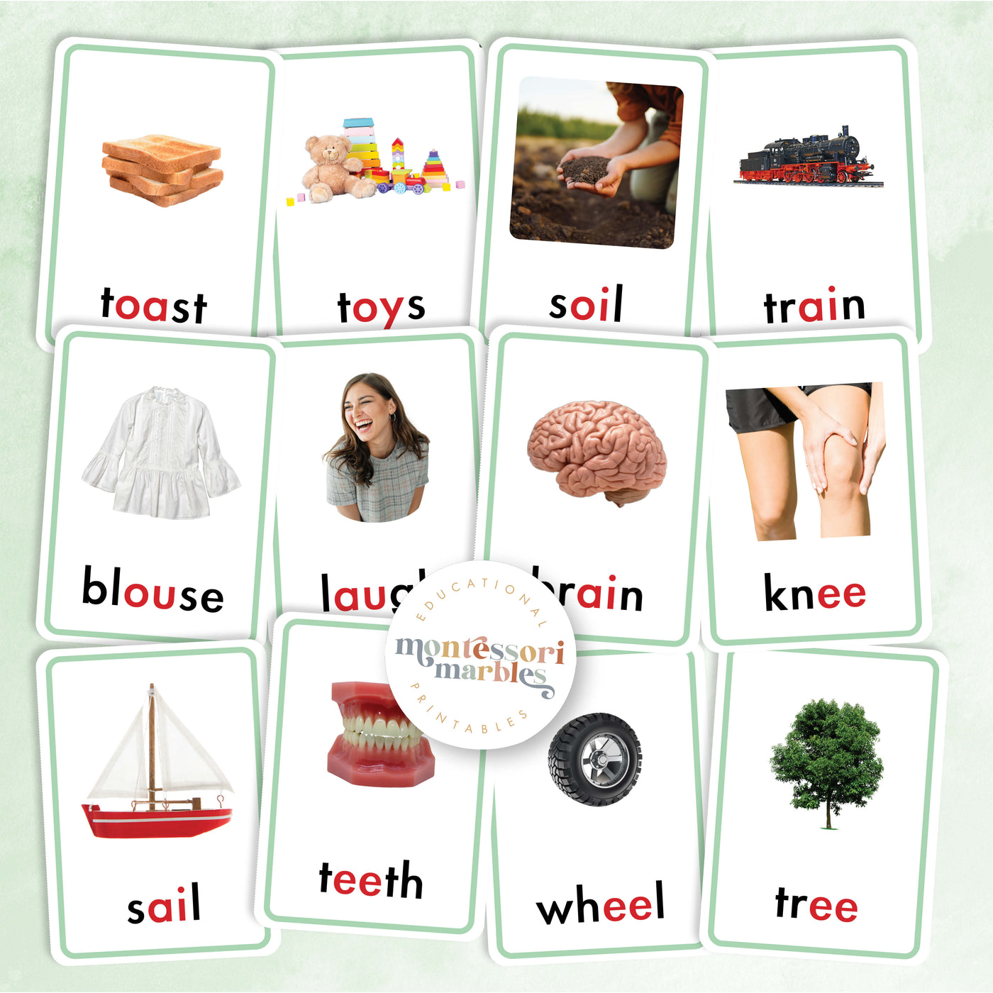 Green Series 3-Part Cards | Phonogram Reading Ages 6-8 — Montessori Marbles