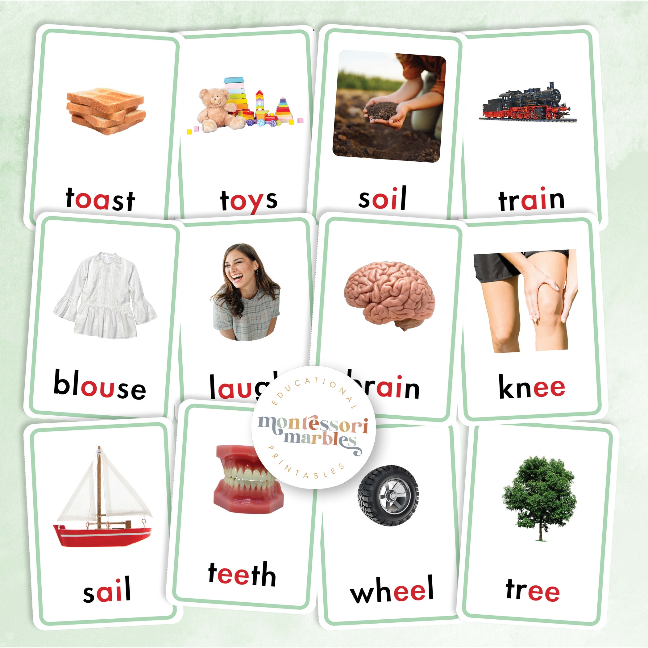 Green Series 3-Part Cards | Phonogram Reading Ages 6-8 — Montessori Marbles