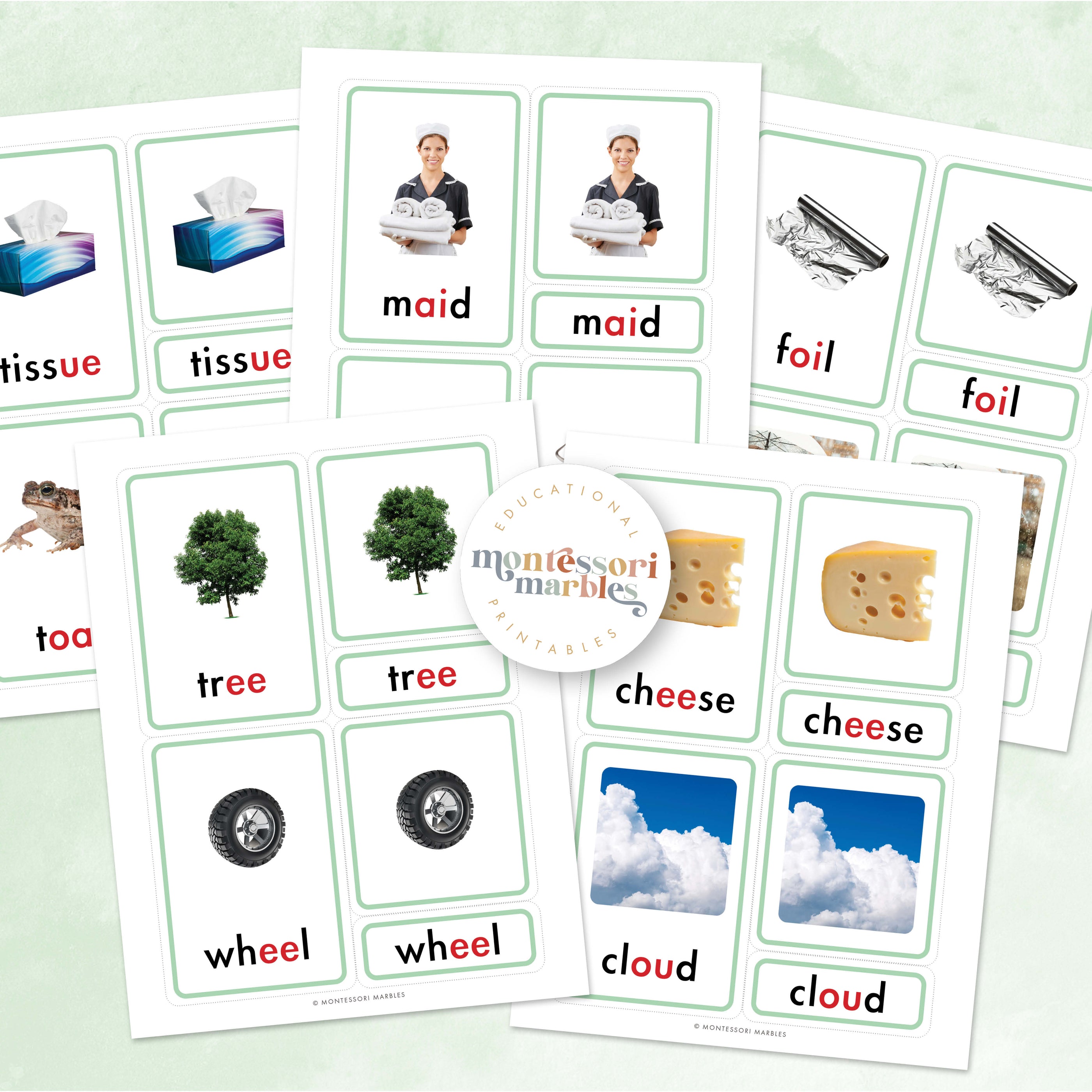 Green Series 3-Part Cards | Phonogram Reading Ages 6-8 — Montessori Marbles
