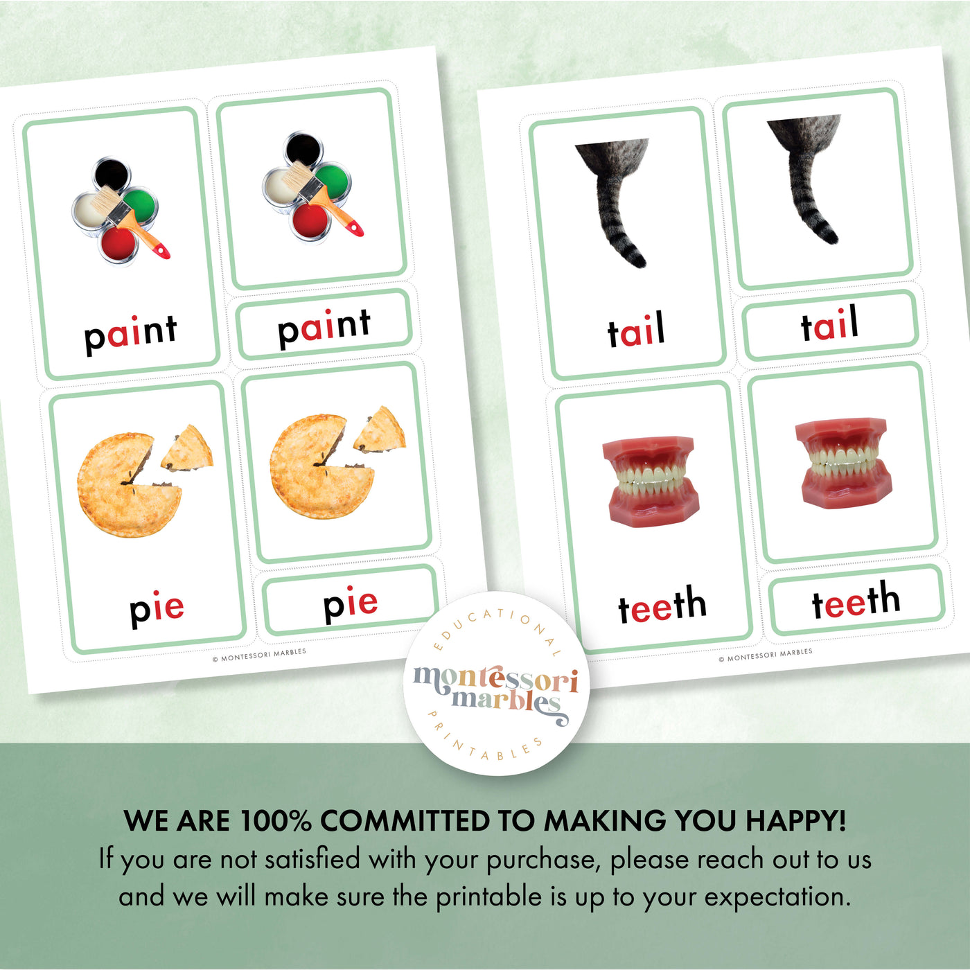 Green Series 3-Part Cards | Phonogram Reading Ages 6-8 — Montessori Marbles