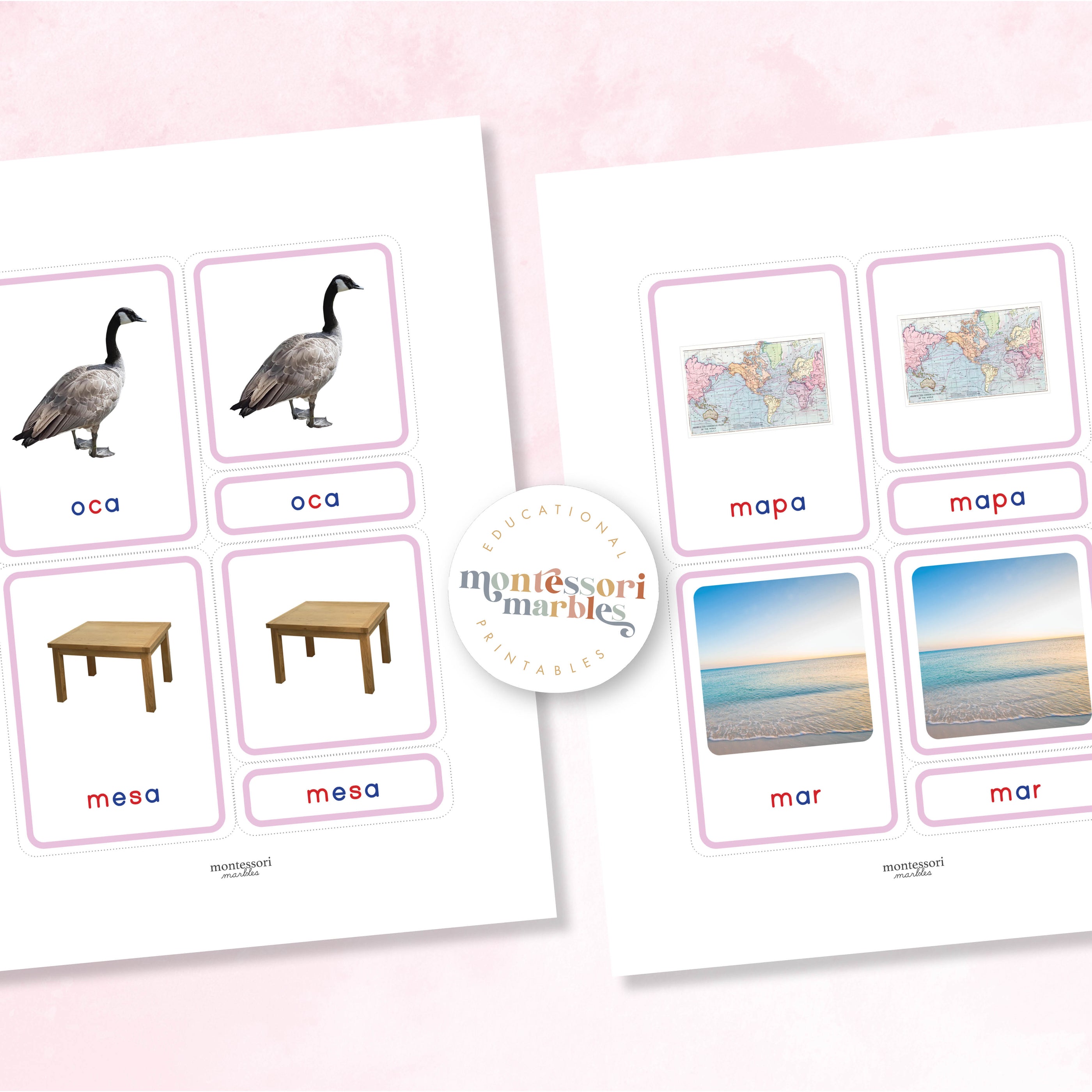 Tarjetas Montessori Serie Rosa | Español Edades 4-6 — Montessori Marbles