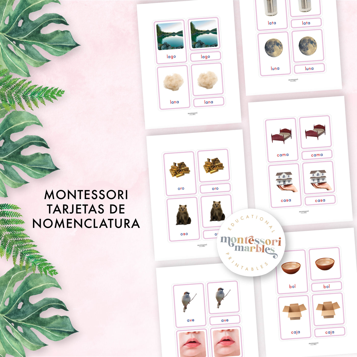 Tarjetas Montessori Serie Rosa | Español Edades 4-6 — Montessori Marbles