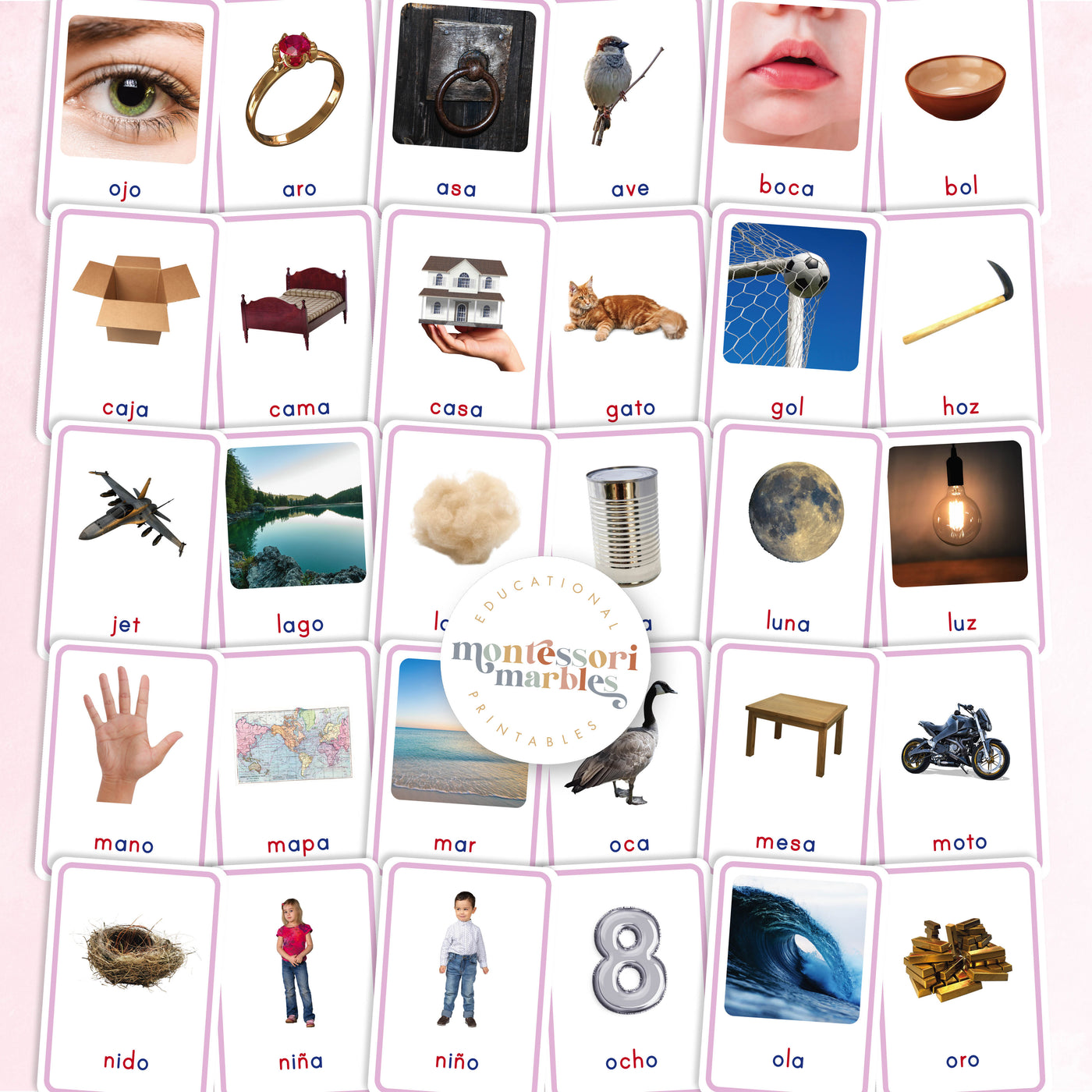 Tarjetas Montessori Serie Rosa | Español Edades 4-6 — Montessori Marbles
