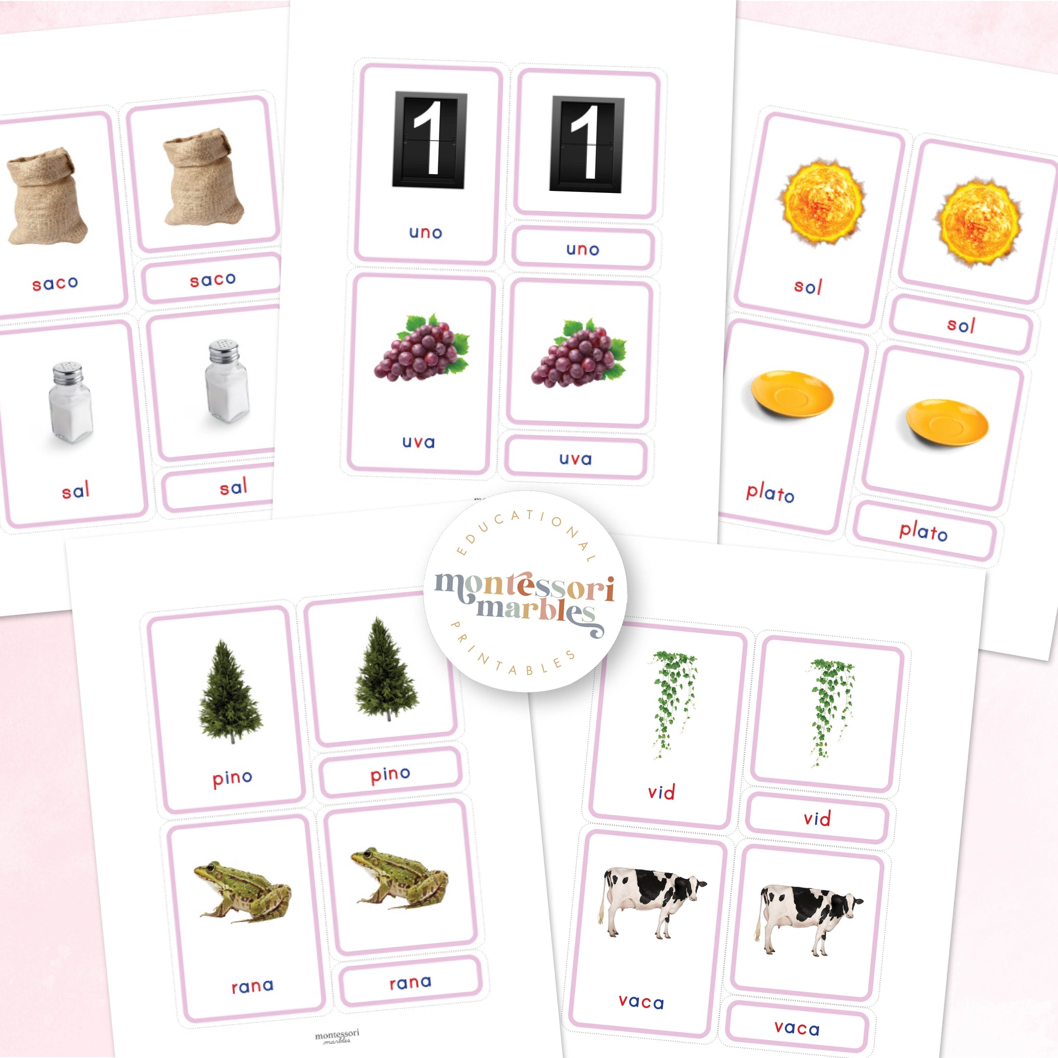 Tarjetas Montessori Serie Rosa | Español Edades 4-6 — Montessori Marbles