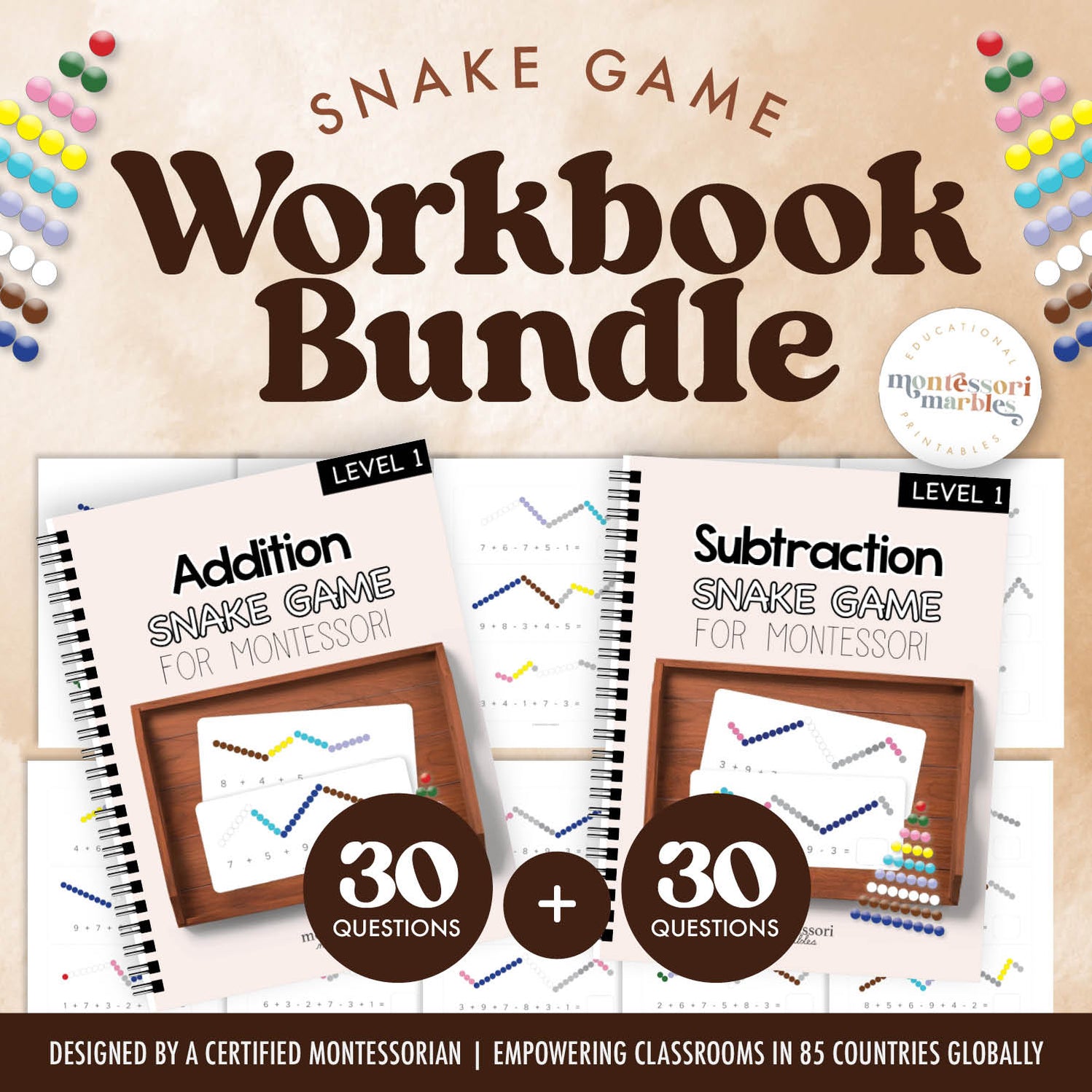 Snake Game Bundle | Addition Subtraction Montessori Math Ages 5-8 PDF ...