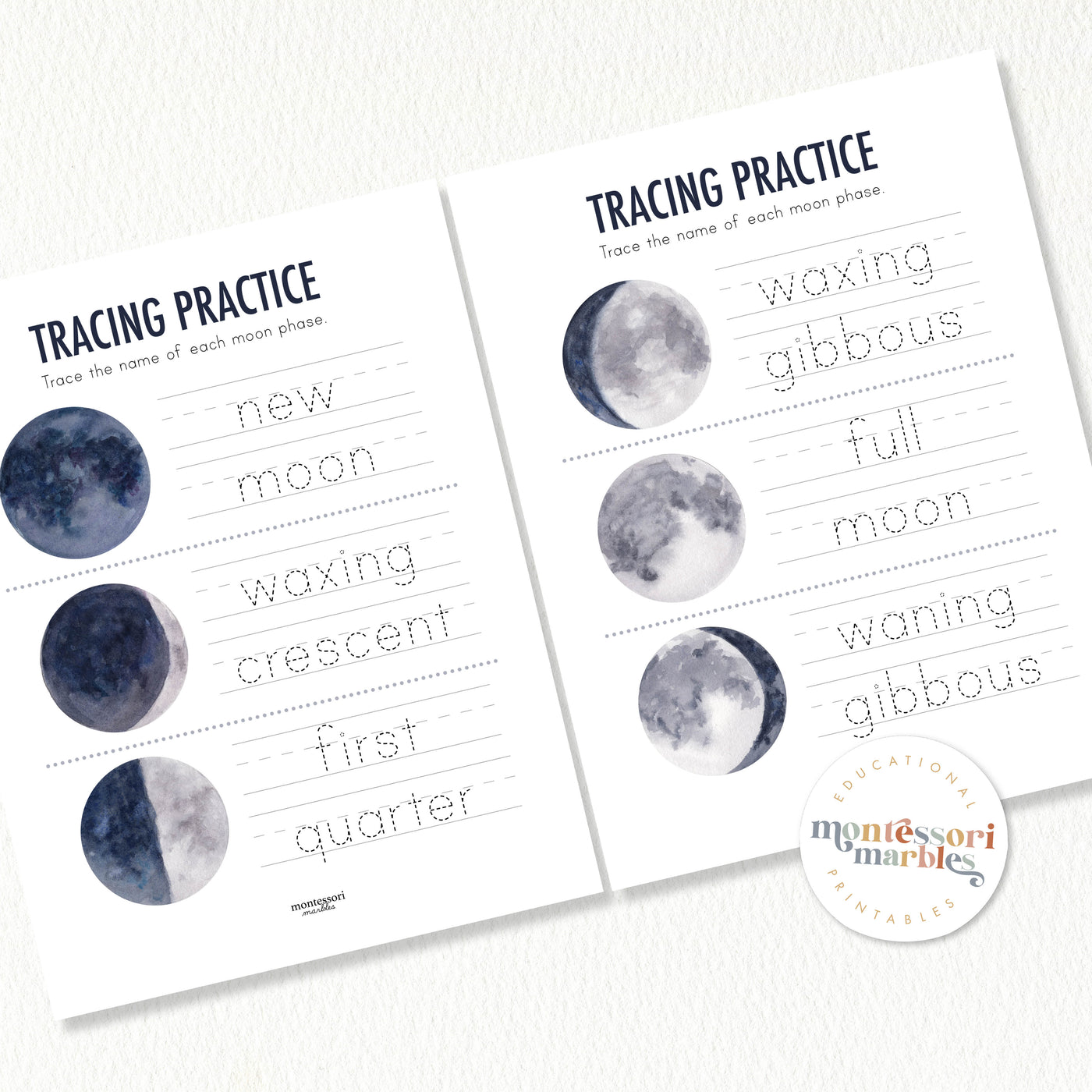Moon Phases Tracing Pages | 8 Lunar Cycle Handwriting Ages 4-7 PDF ...