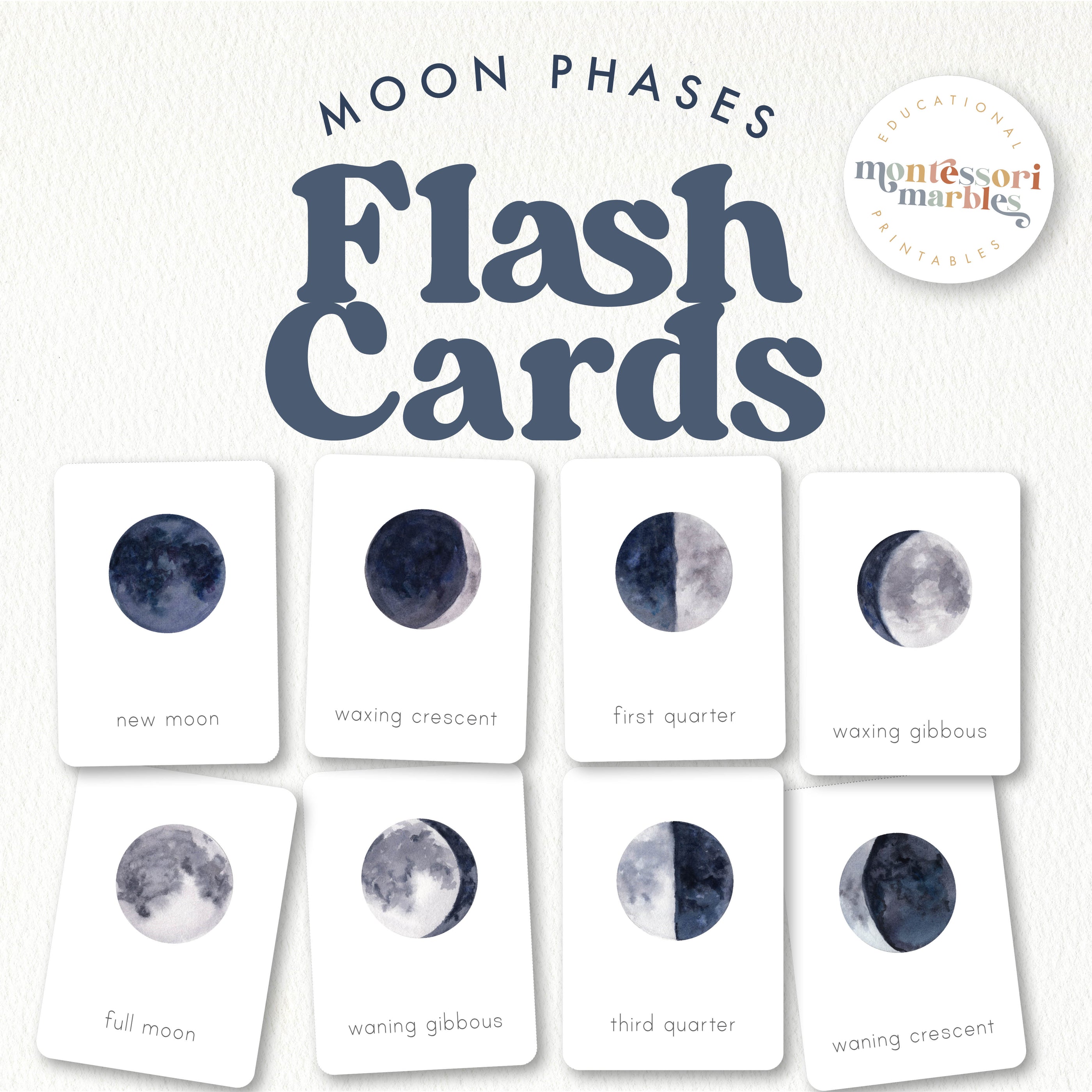 Moon Phases Flash Cards | 8 Lunar Cycle Astronomy Science Ages 4-8 ...