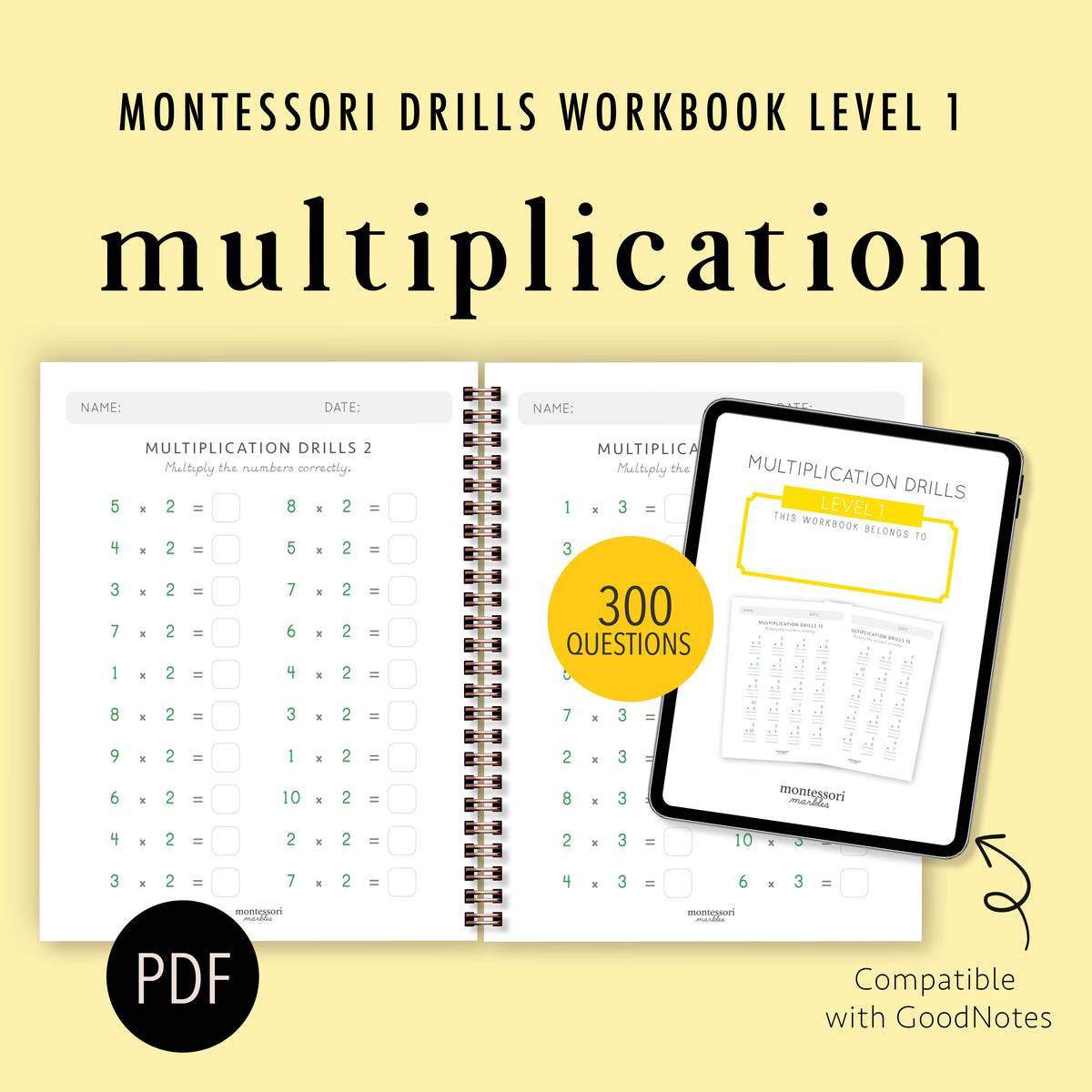 Multiplication Drills Workbook Level 1 – Montessori Marbles