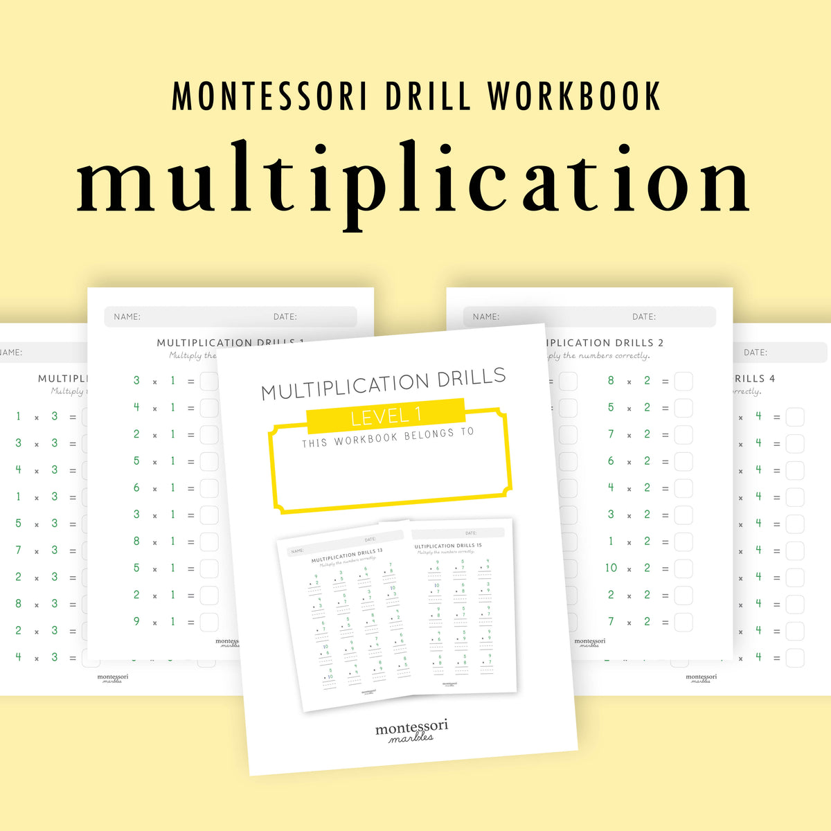 Multiplication Drills Workbook Level 1 – Montessori Marbles