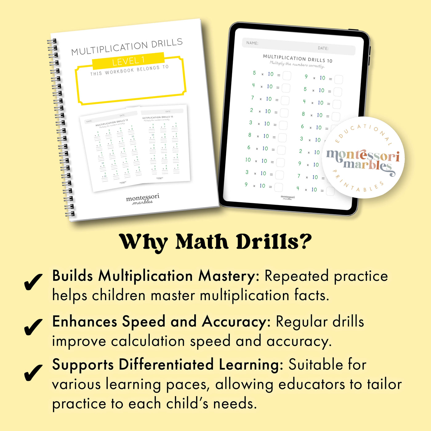 Multiplication Drills Workbook Level 1 | 300 Single Digit Math Ages 7-9 ...